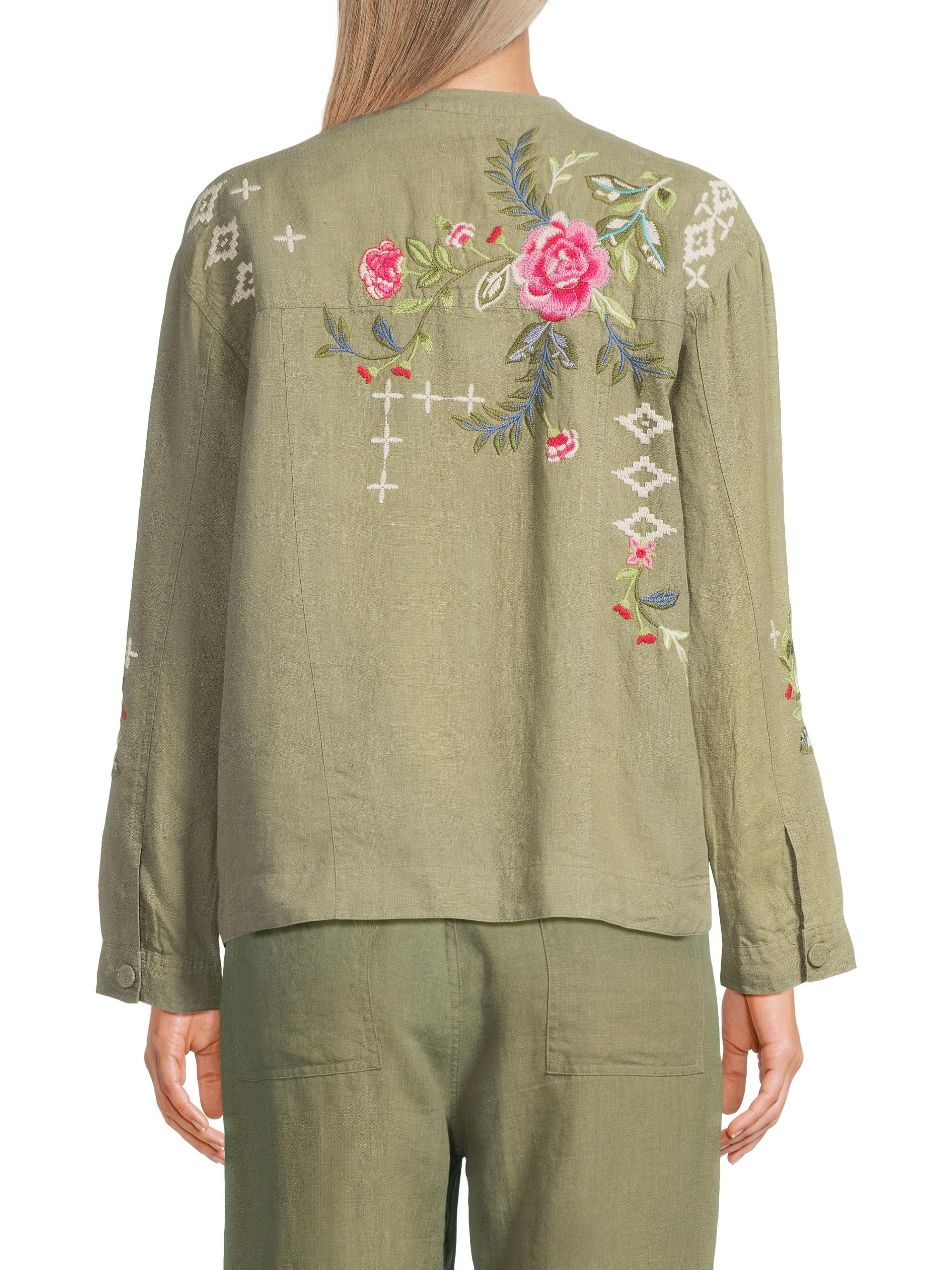 Johnny Was Floral-Embroidered Linen Workwear Jacket | Saks Fifth Avenue