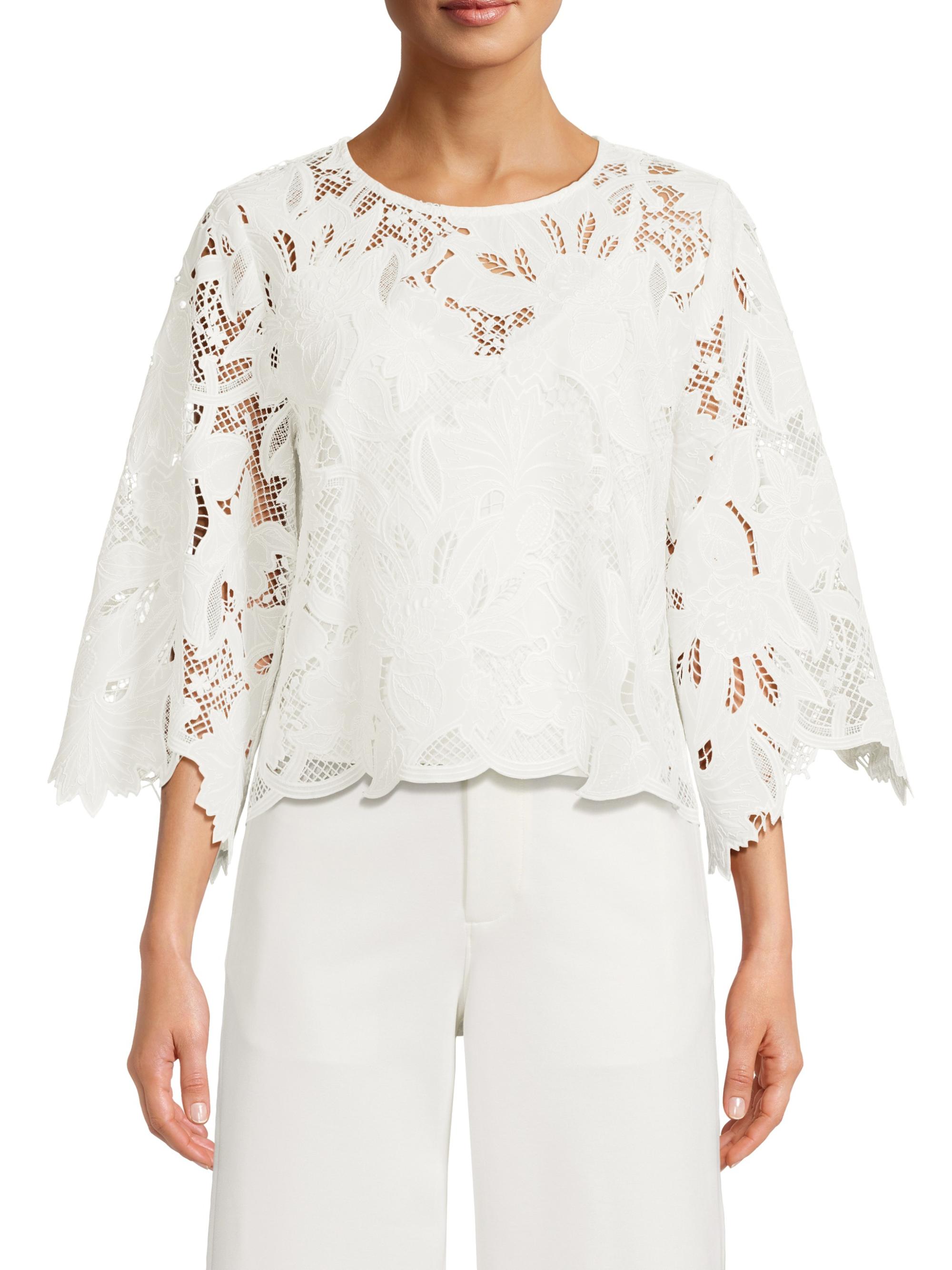 Ungaro Vienna Lace Three-Quarter Sleeve Blouse | Saks Fifth Avenue