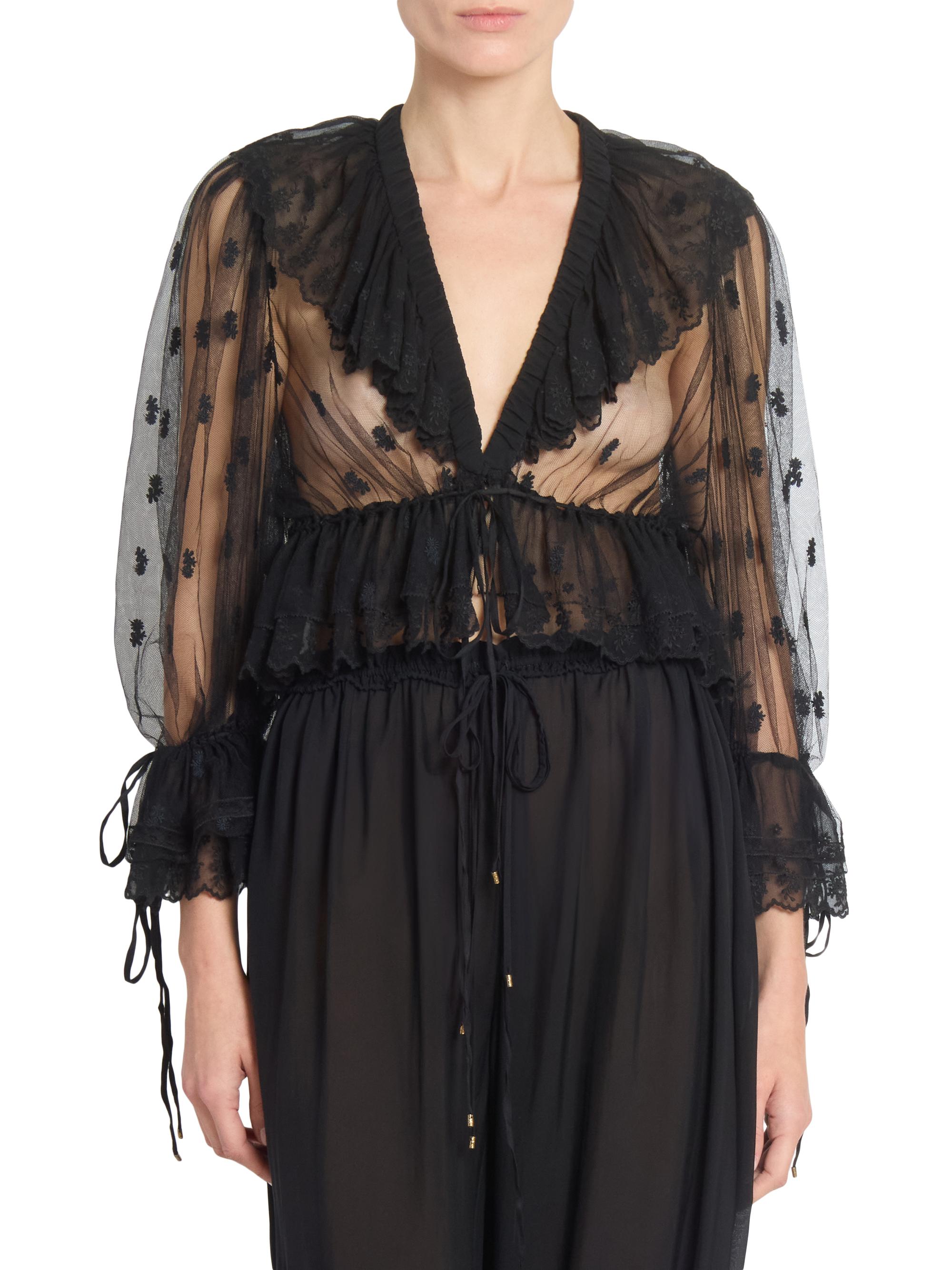 Chloé Ruffled Sheer Lace Top | Saks Fifth Avenue