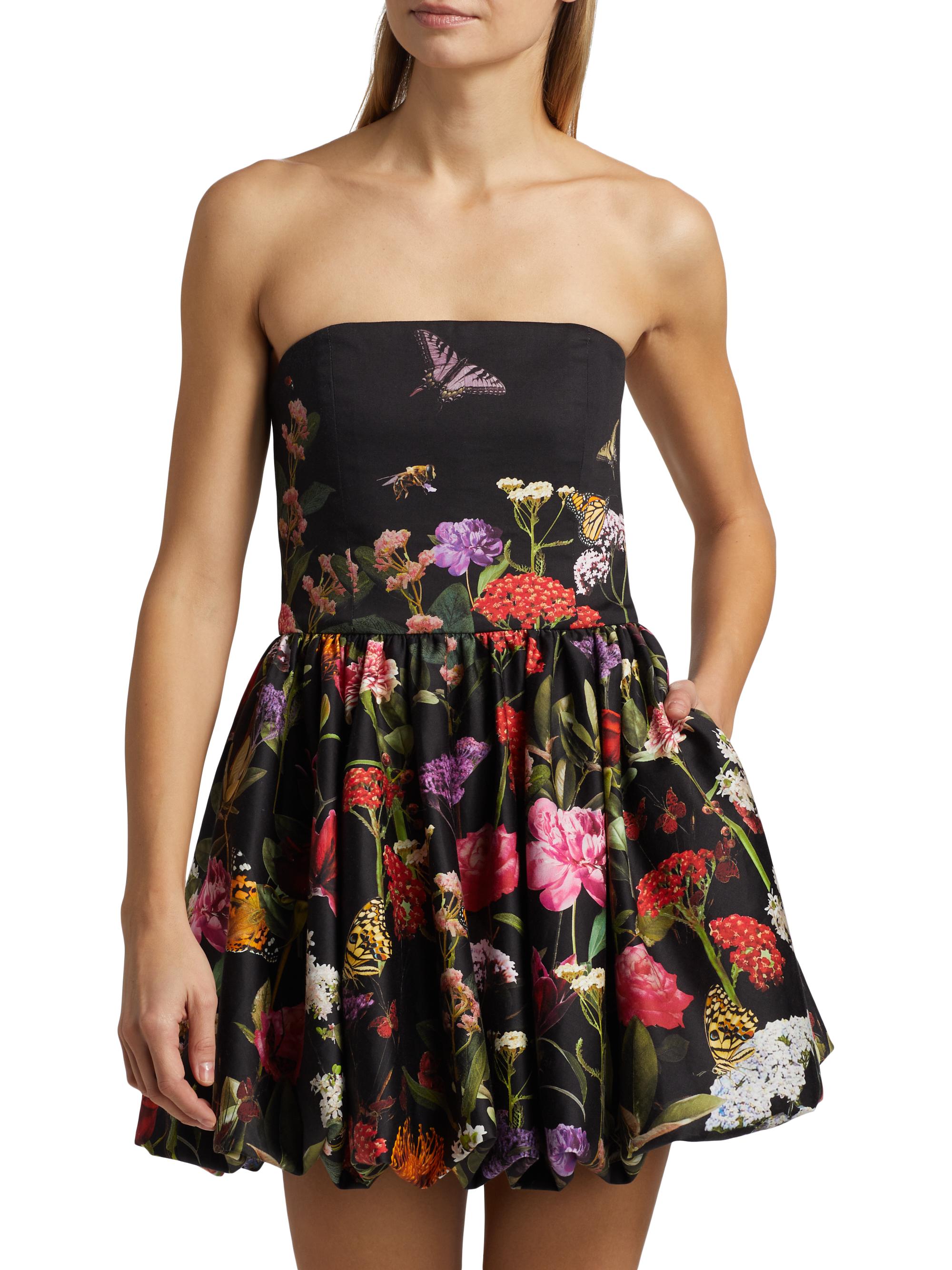 Alice + Olivia Asha Floral Cotton-Blend Strapless Fit & Flare Minidress ...