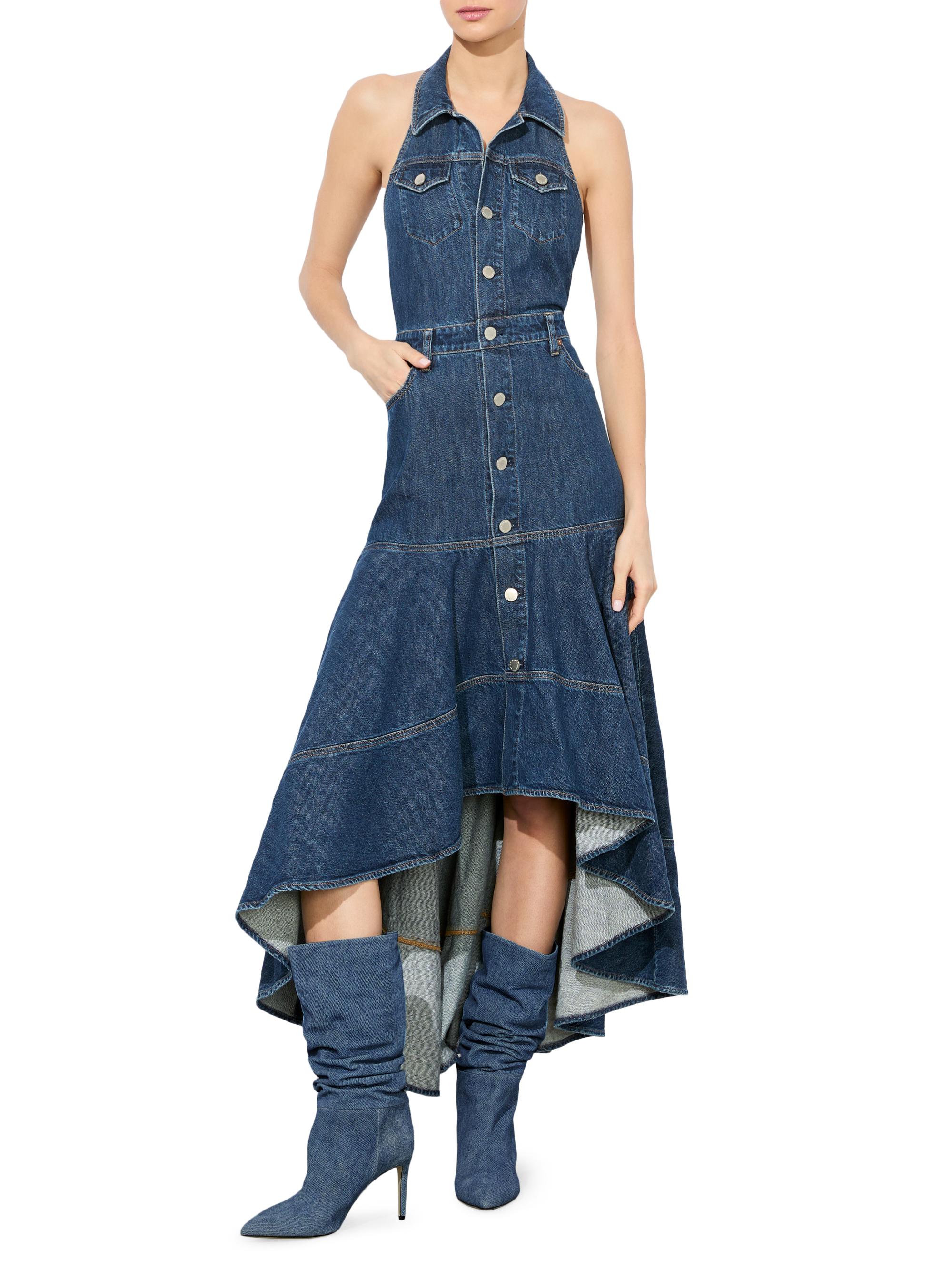 ALICE + OLIVIA Juana High-Low Denim Maxi Dress | Saks Fifth Avenue