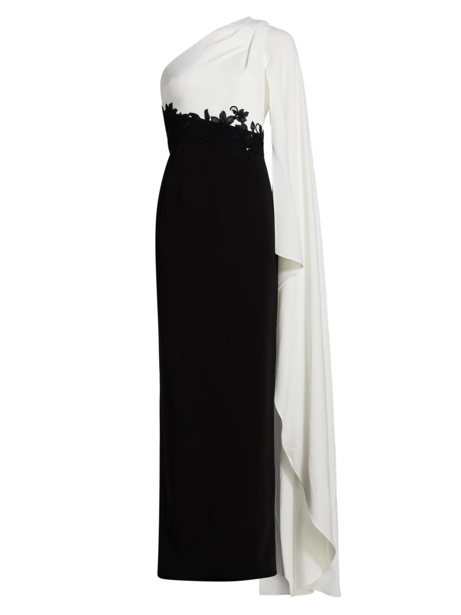 Teri Jon by Rickie Freeman One-Shoulder Cape-Sleeve Gown | Saks Fifth ...