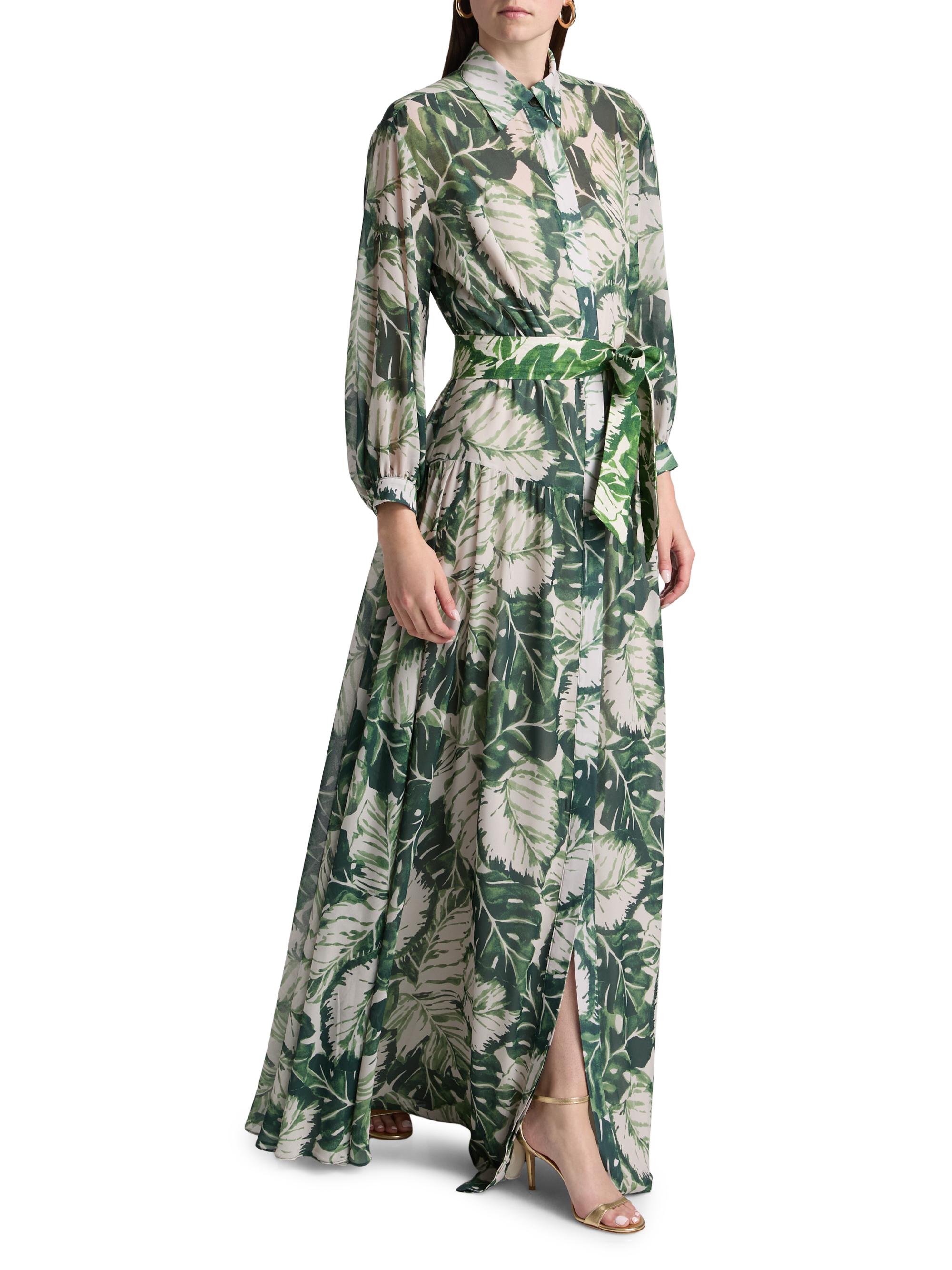 Teri Jon by Rickie Freeman Palm Leaf Maxi Shirtdress | Saks Fifth Avenue