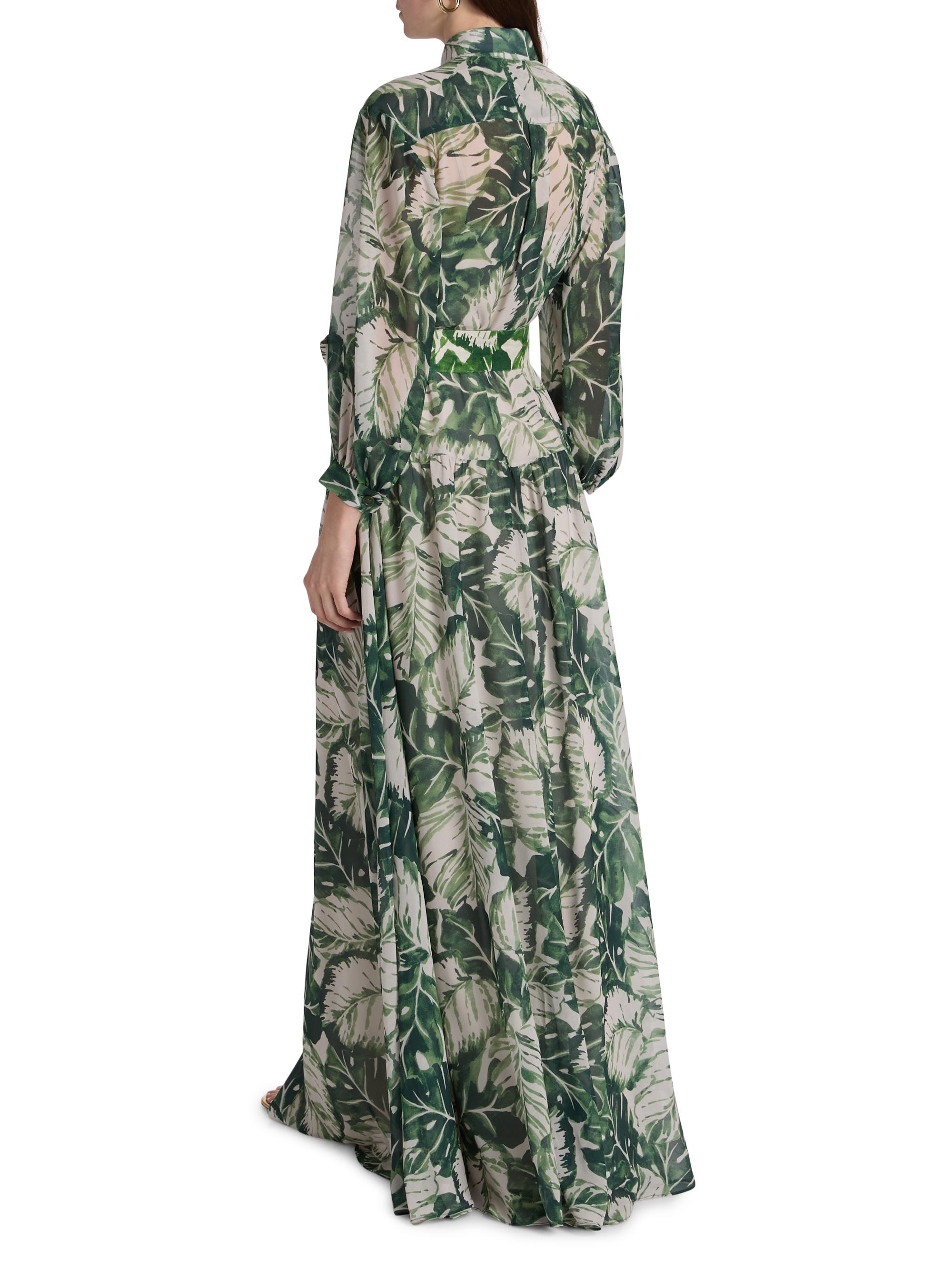 Teri Jon by Rickie Freeman Palm Leaf Maxi Shirtdress | Saks Fifth Avenue