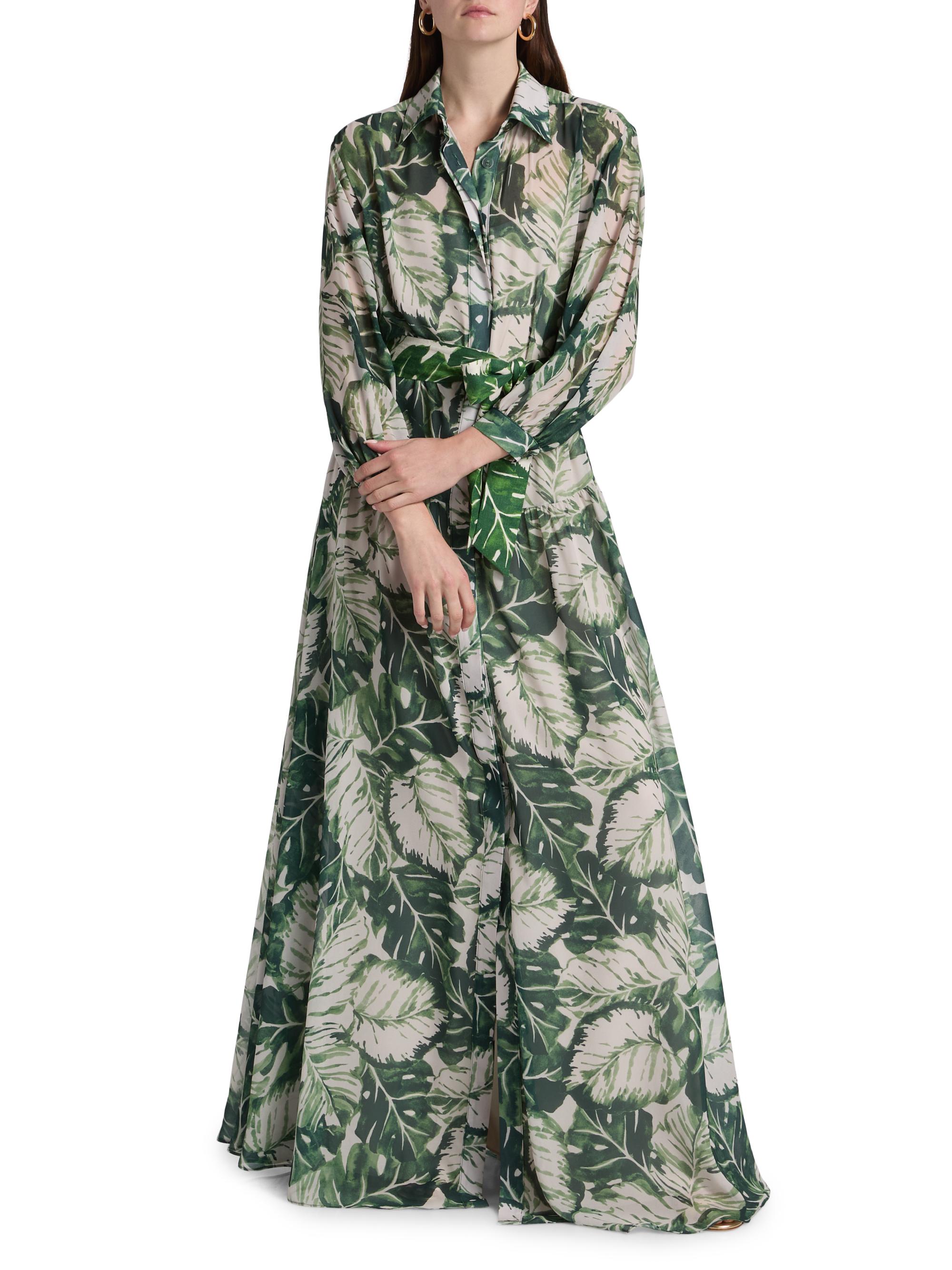 Teri Jon by Rickie Freeman Palm Leaf Maxi Shirtdress | Saks Fifth Avenue