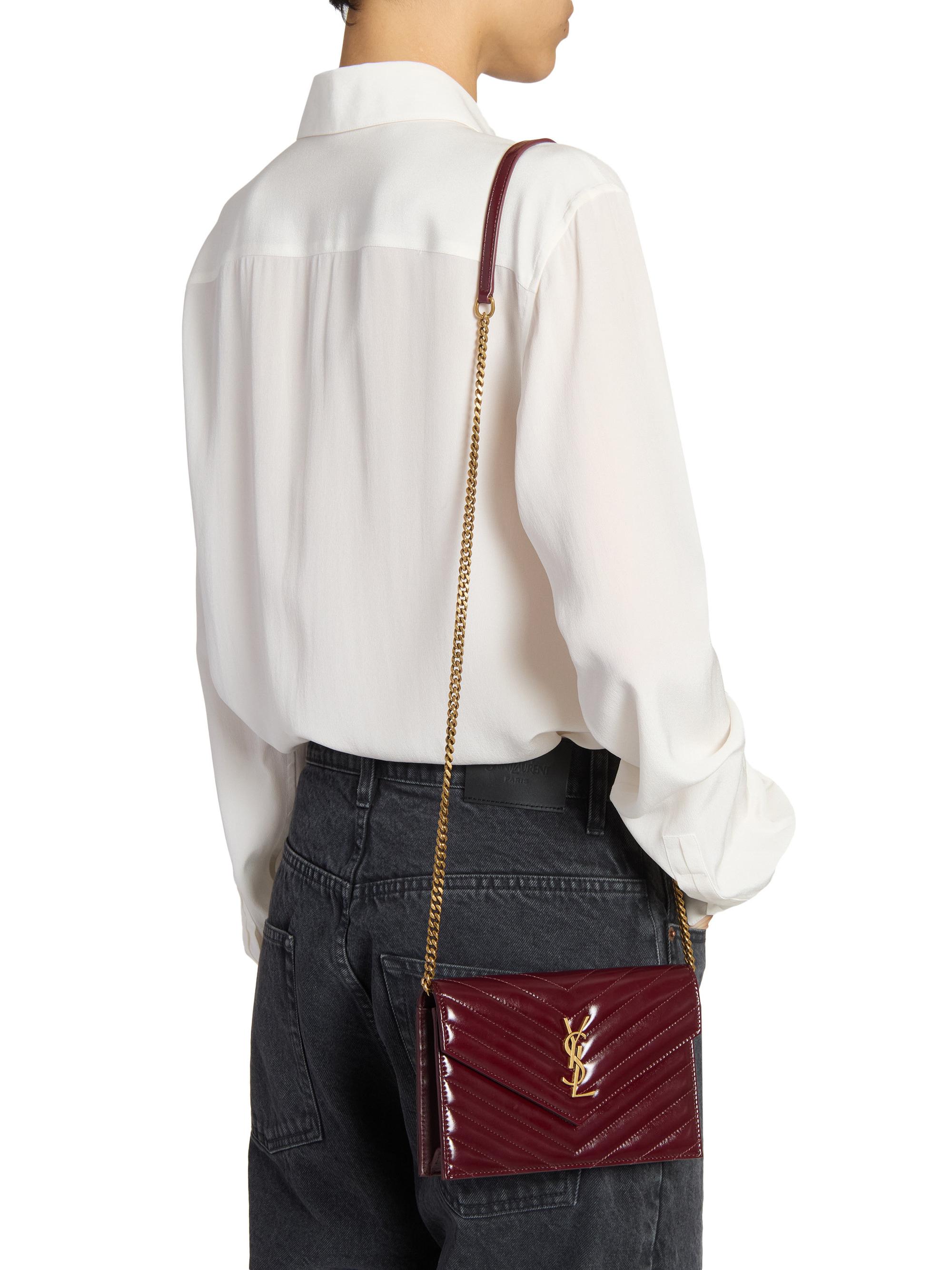 Saint Laurent Cassandre Envelope Chain Wallet in Shiny Leather | Saks ...