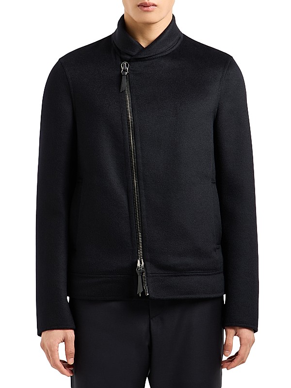 Shop Giorgio Armani Asymmetrical Zip Cashmere-Blend Shirt Shop Giorgio Armani Asymmetrical Zip Cashmere-Blend Shirt