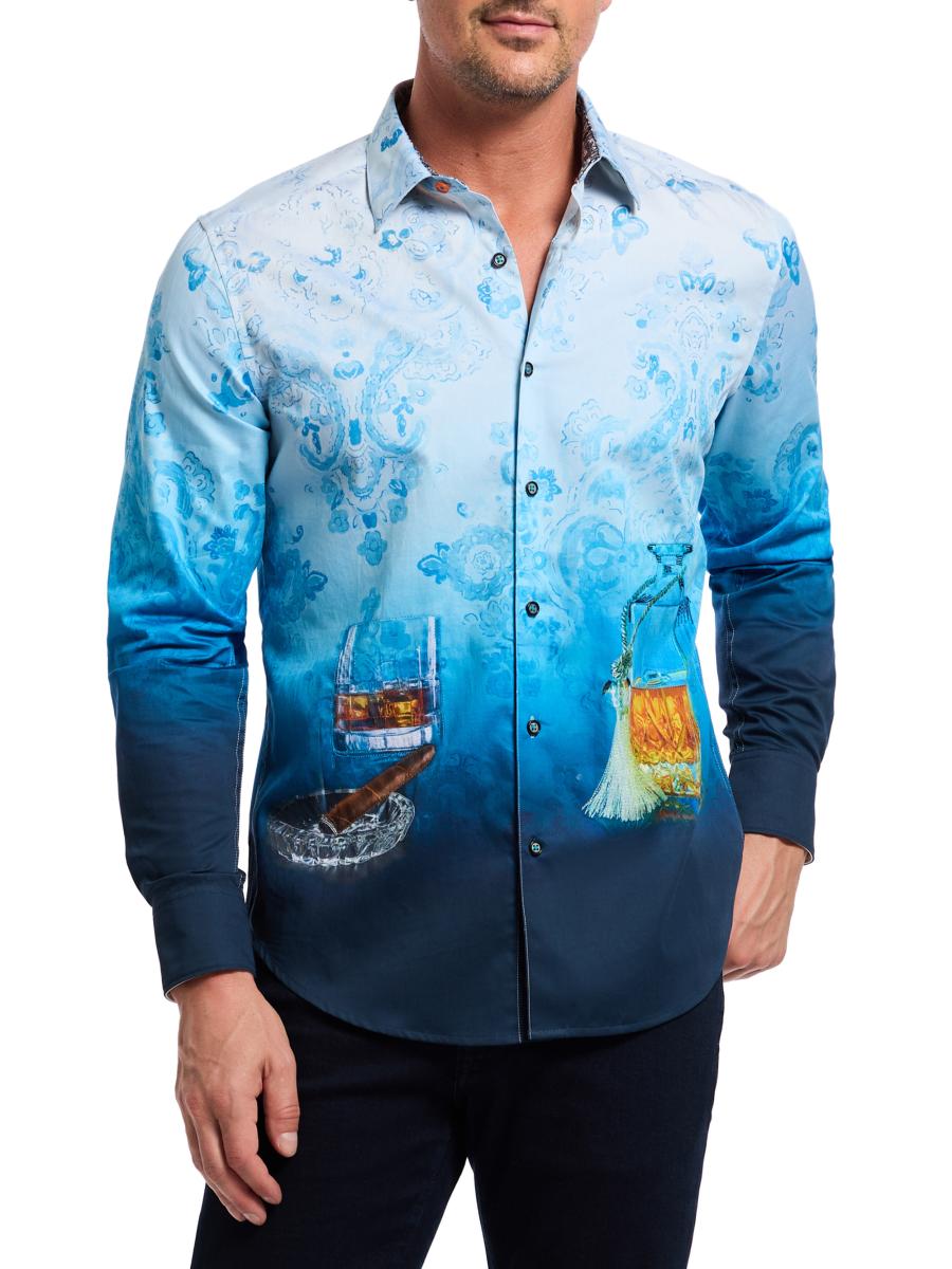 Shop Robert Graham Garrick Club Ombré Stretch Cotton Shirt | Saks Fifth ...