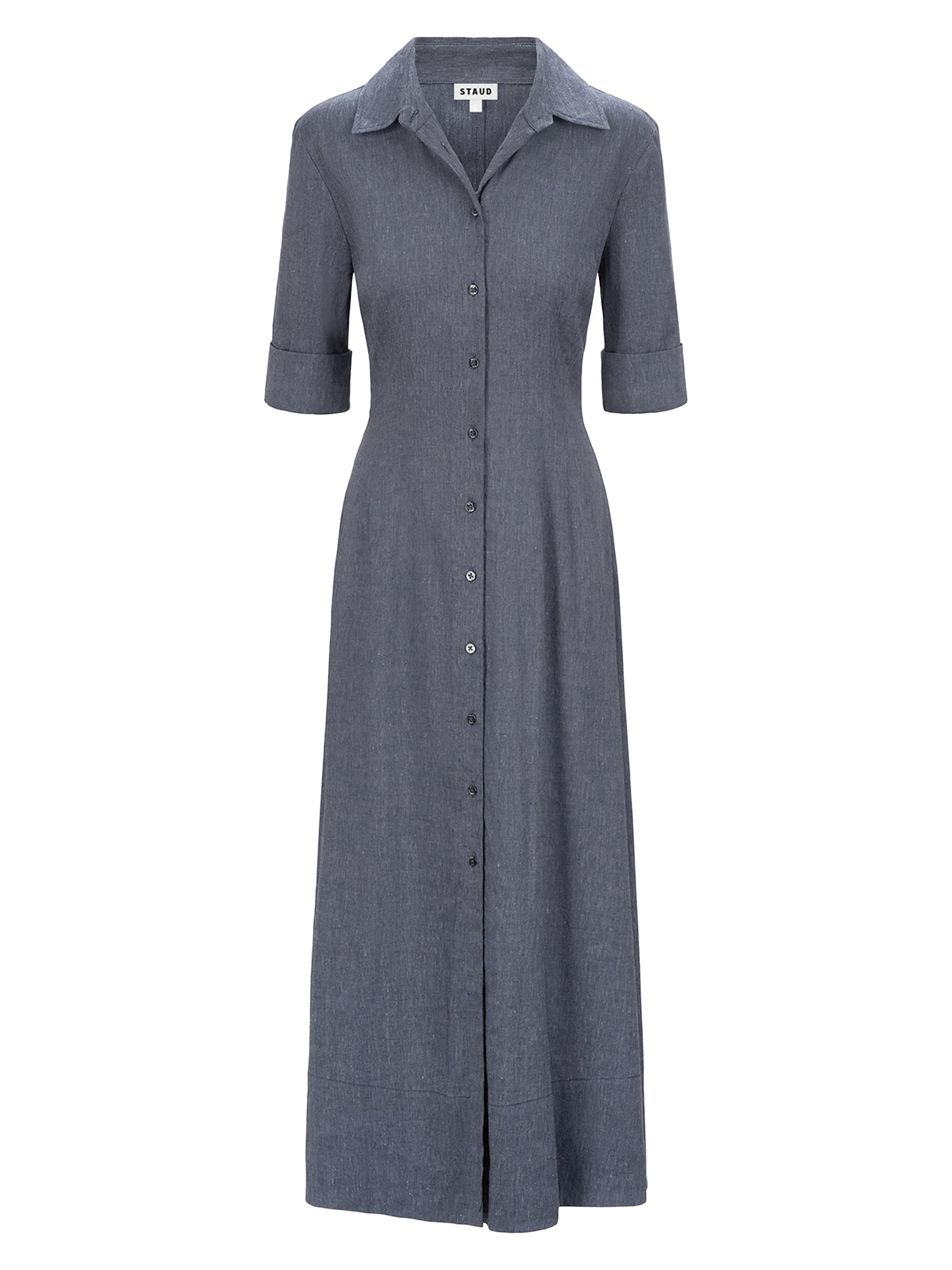 Shop Staud Joan Linen-Blend Midi-Shirtdress | Saks Fifth Avenue