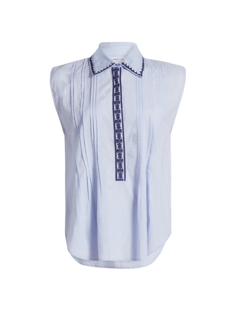 Maria Cher Roca Eden Embroidered-Trim Pintuck Top | Saks Fifth Avenue