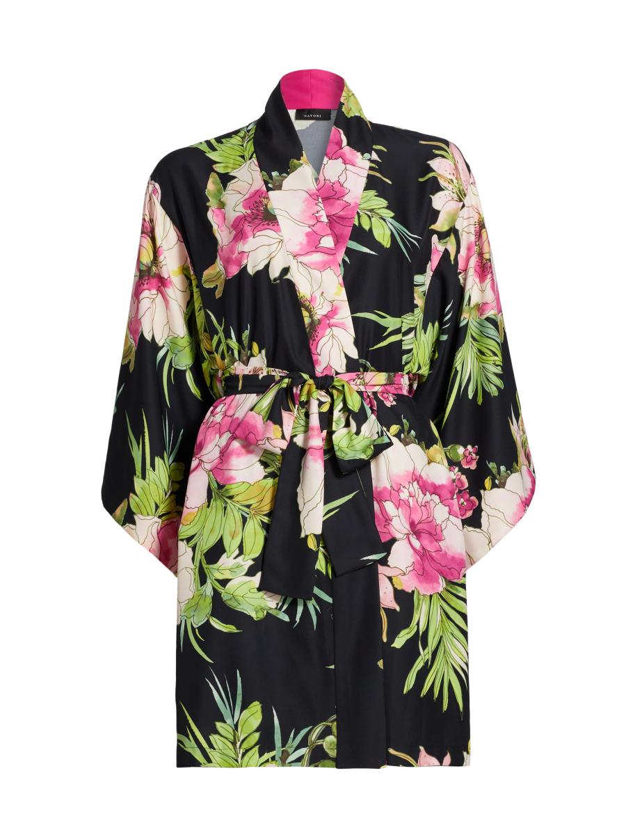 Shop Natori Sonomi Floral Charmeuse V-Neck Robe | Saks Fifth Avenue