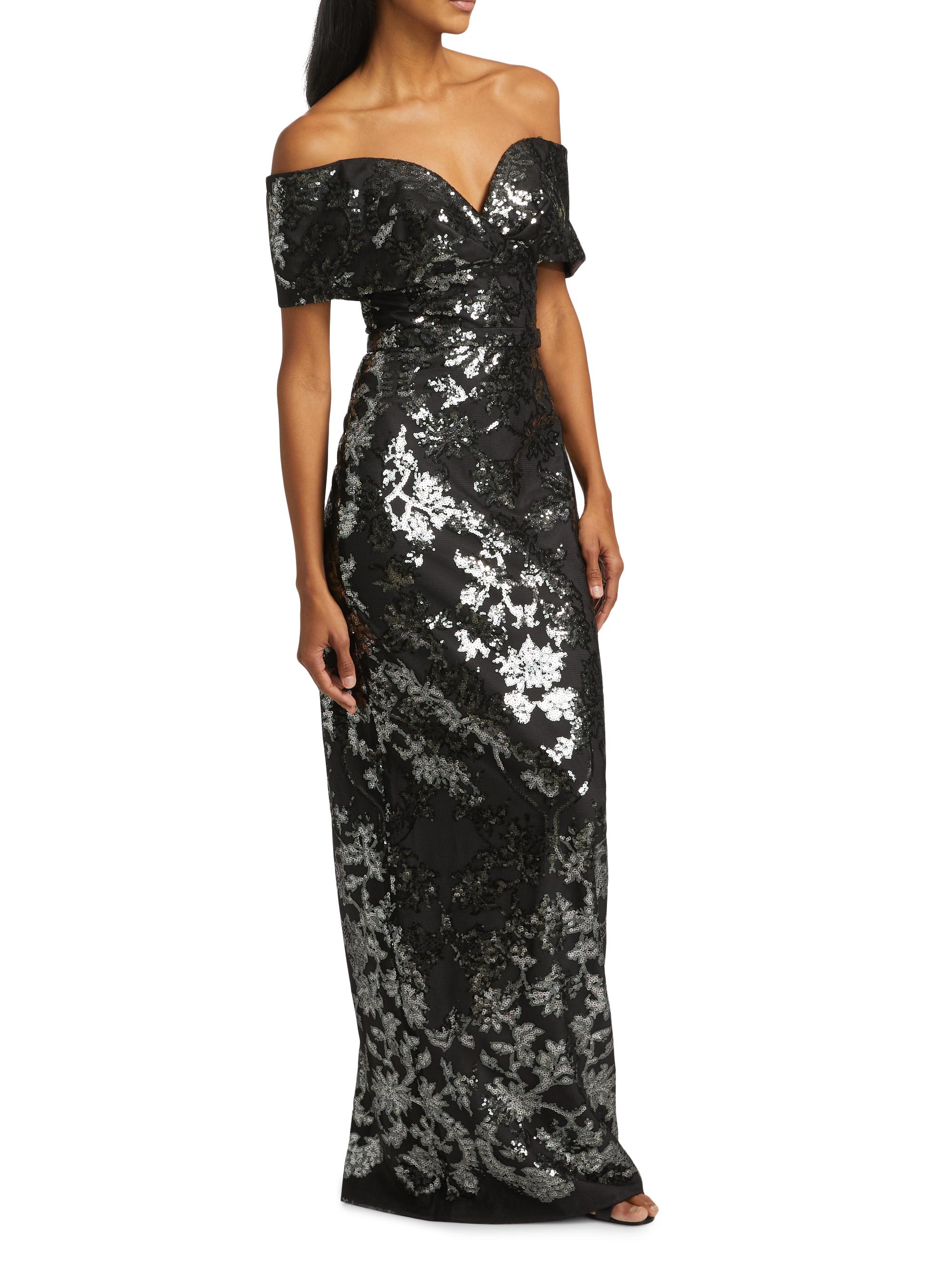 Pamella Roland Sequin Tulle Off-The-Shoulder Gown | Saks Fifth Avenue
