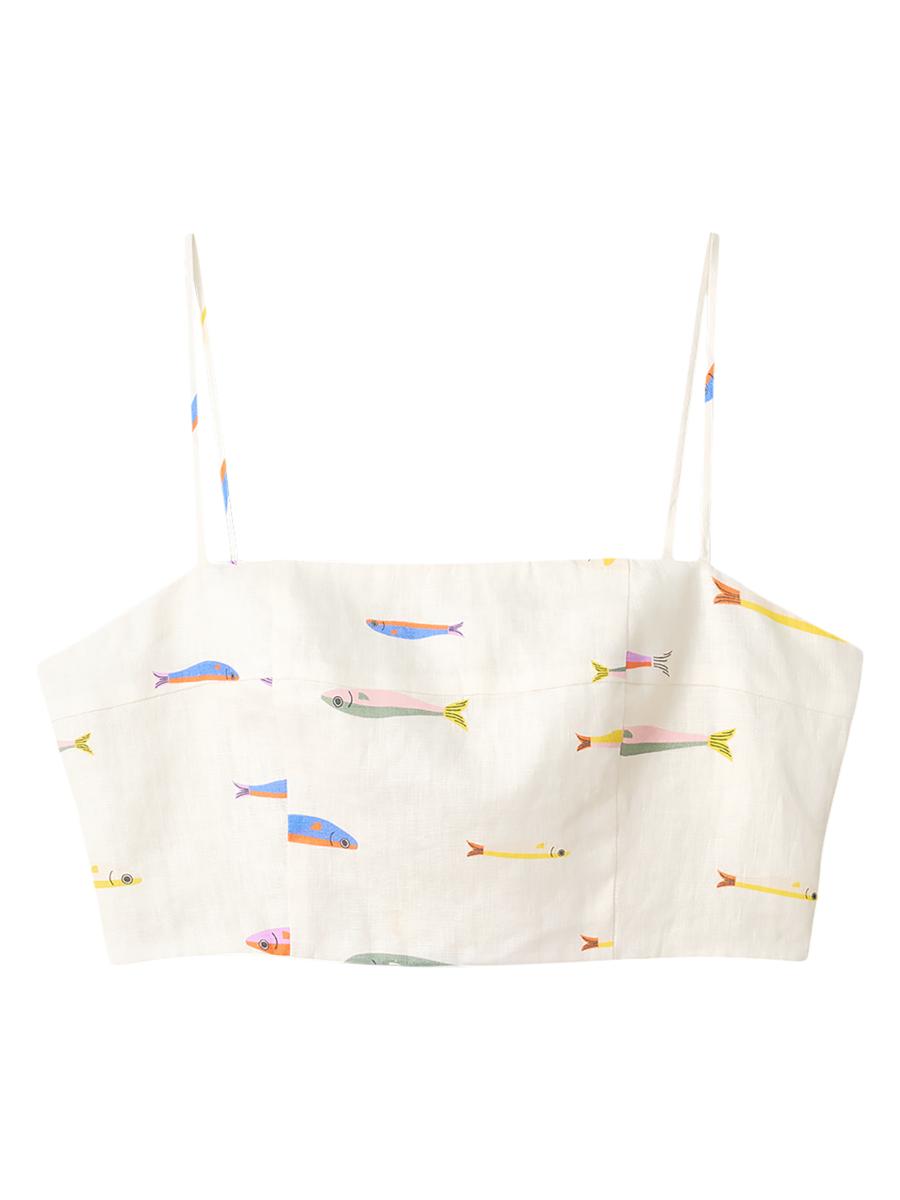 Staud Federico Fish-Print Cotton Crop Top | Saks Fifth Avenue