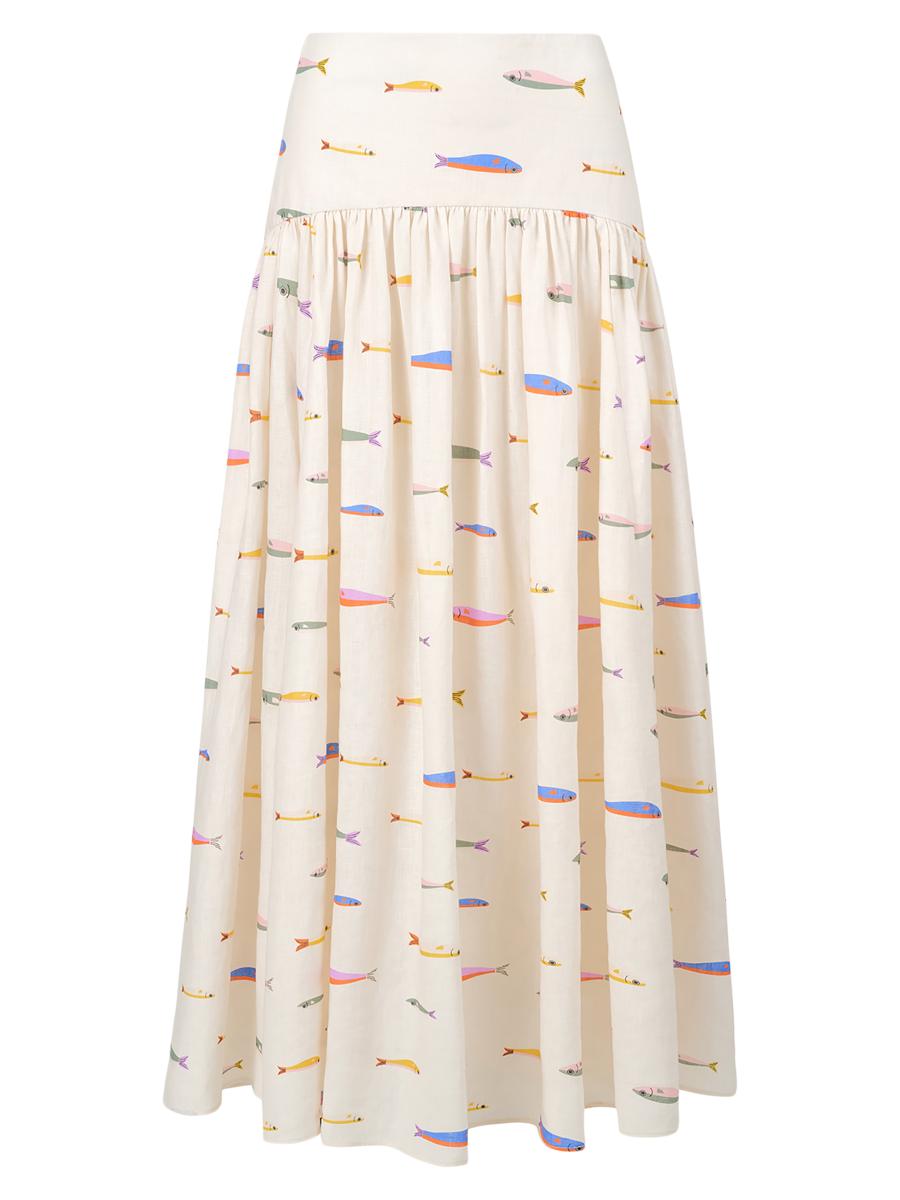 Staud Procida Fish-Print Linen Maxi Skirt | Saks Fifth Avenue