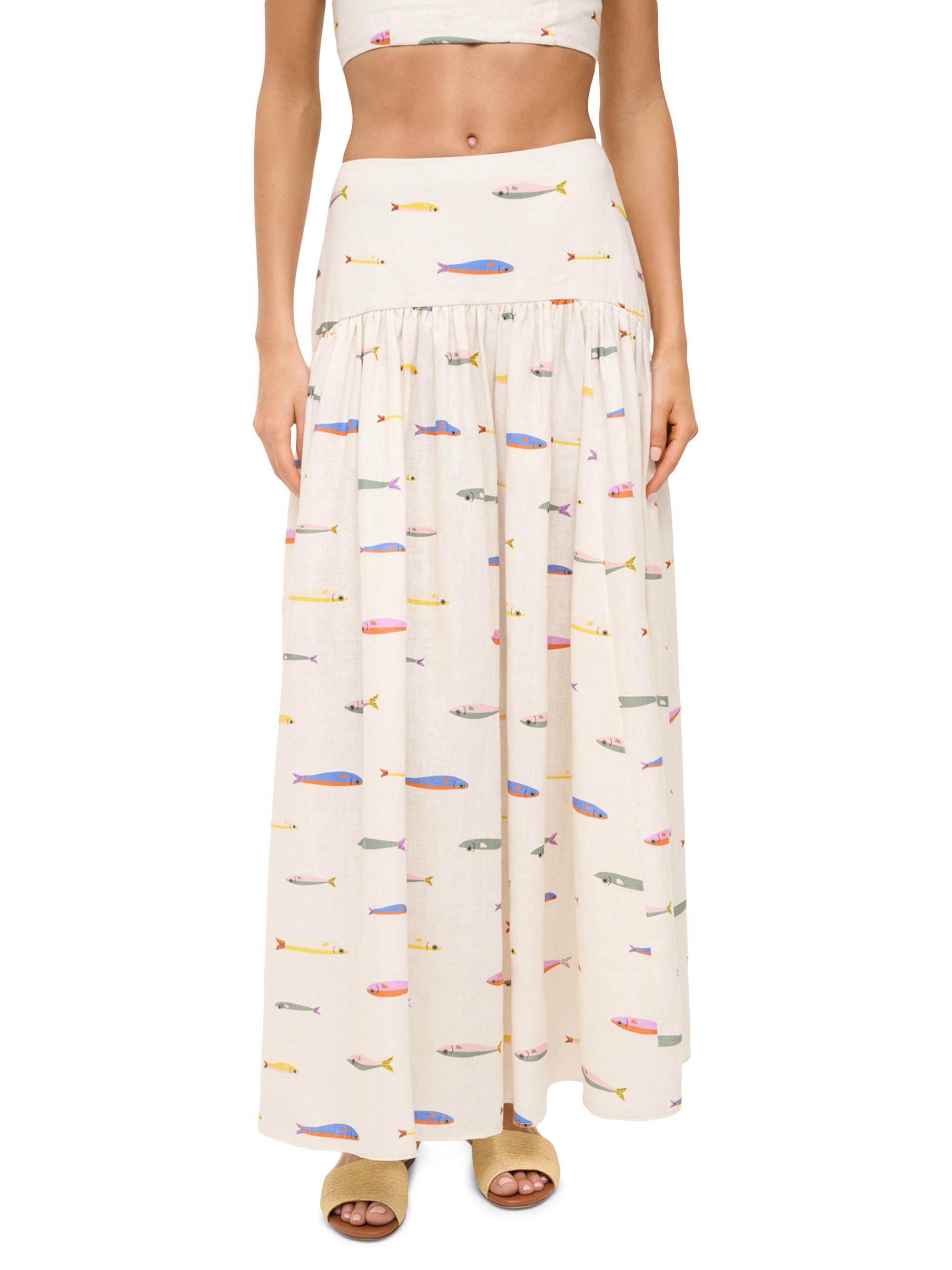 Staud Procida Fish-Print Linen Maxi Skirt | Saks Fifth Avenue