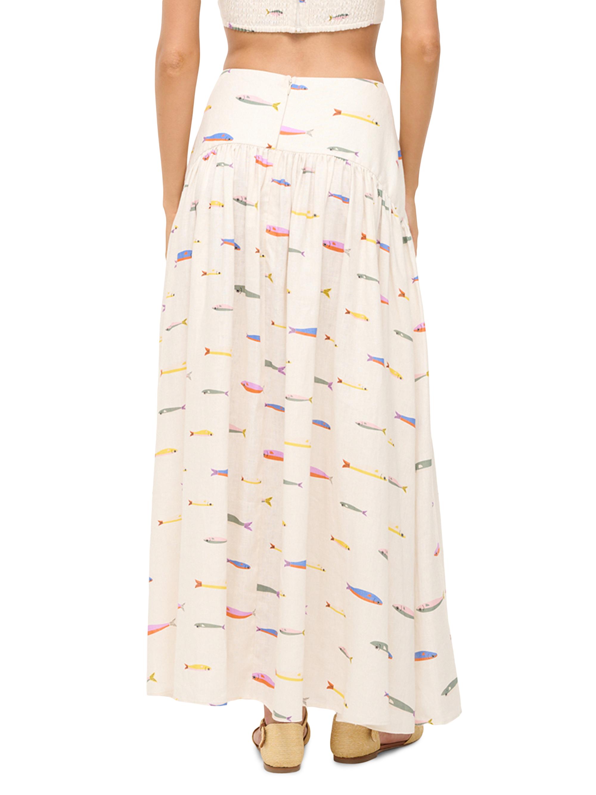 Staud Procida Fish-Print Linen Maxi Skirt | Saks Fifth Avenue