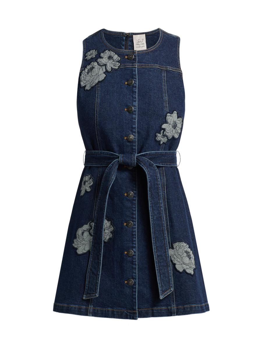 Cinq à Sept Marsha Floral Appliqué Denim Minidress | Saks Fifth Avenue