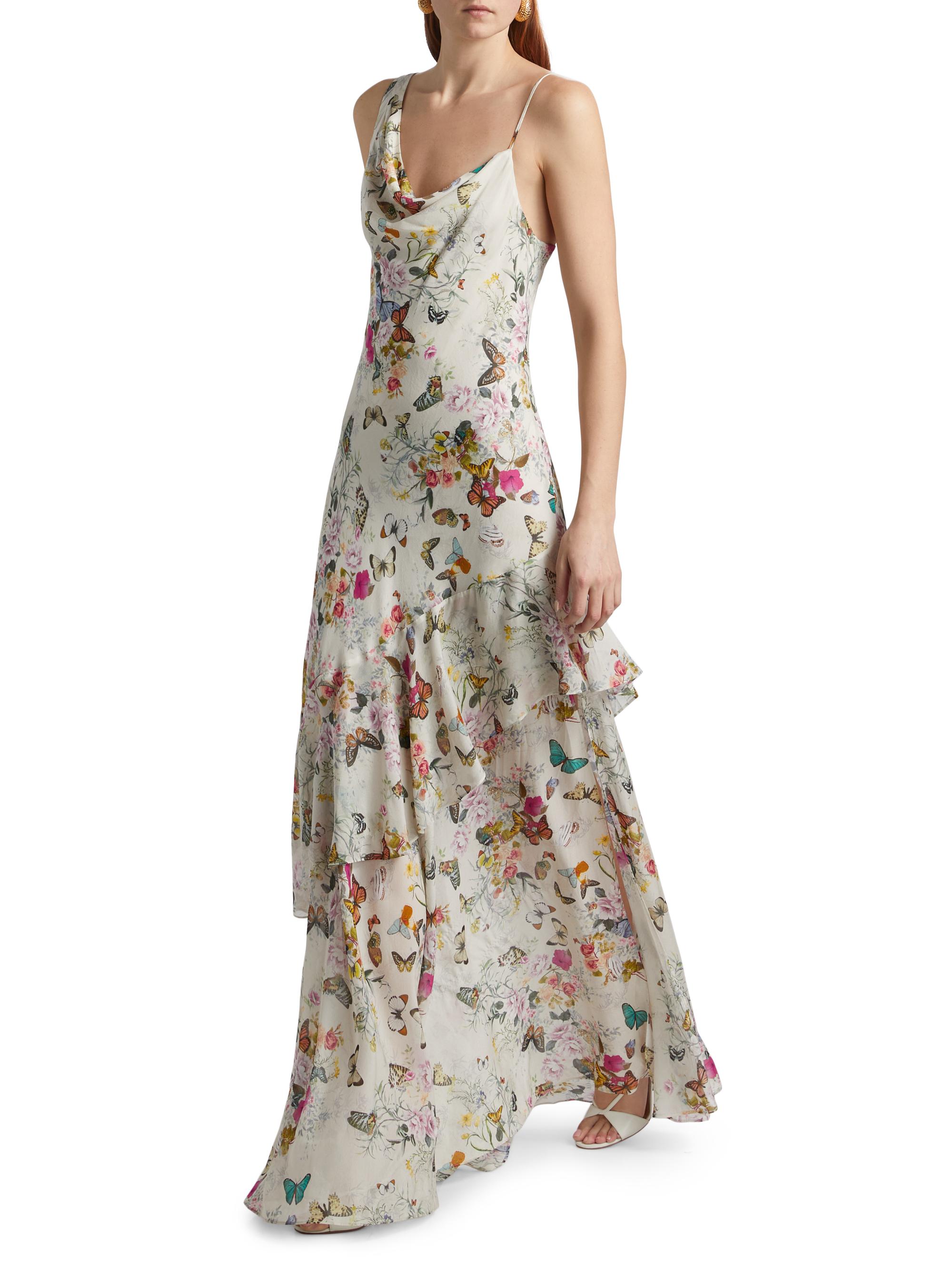 L'AGENCE Viola Floral Silk Asymmetric Gown | Saks Fifth Avenue
