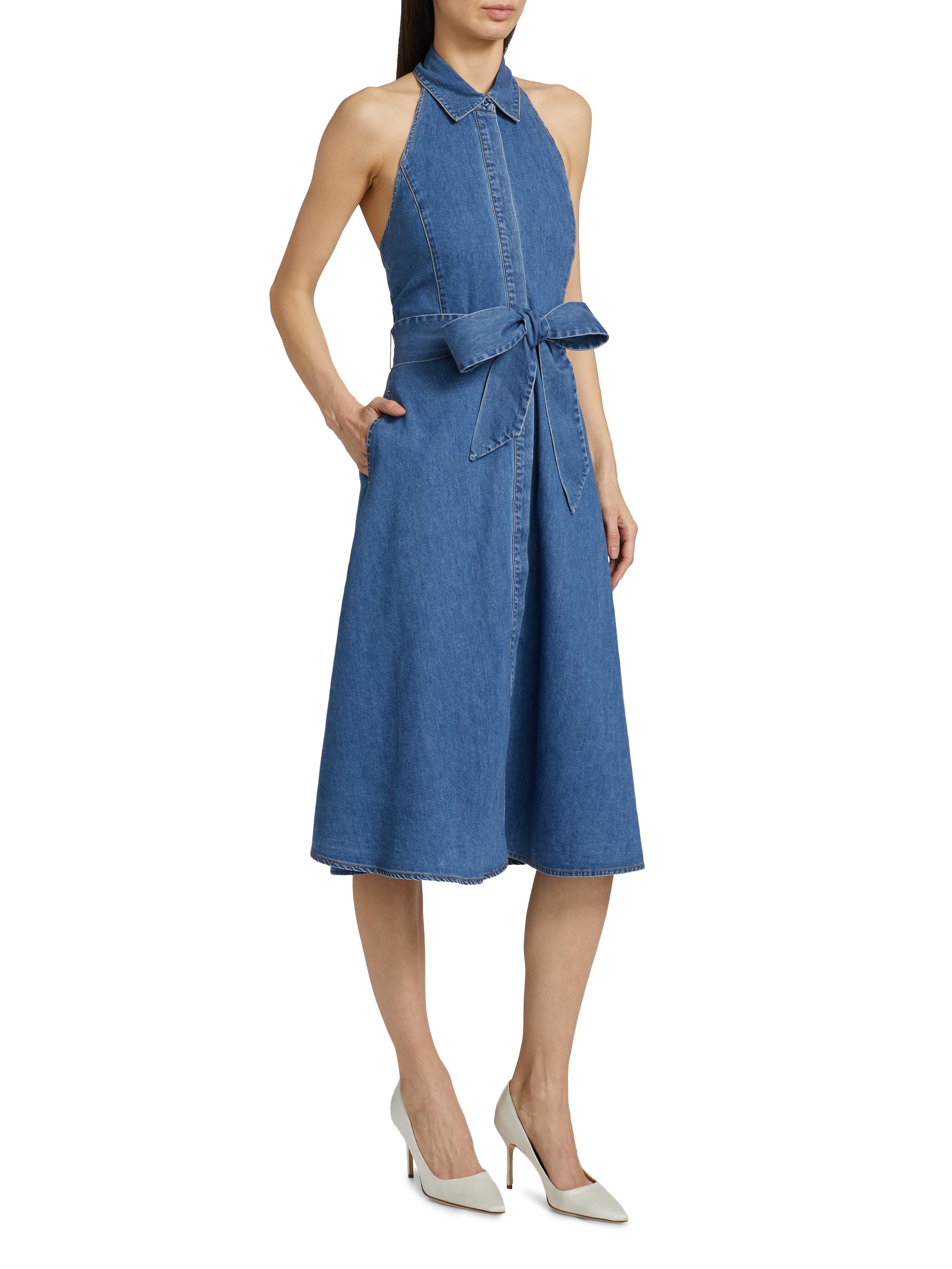 Alice + Olivia Chassidy Chambray Halterneck Midi-Shirtdress | Saks ...
