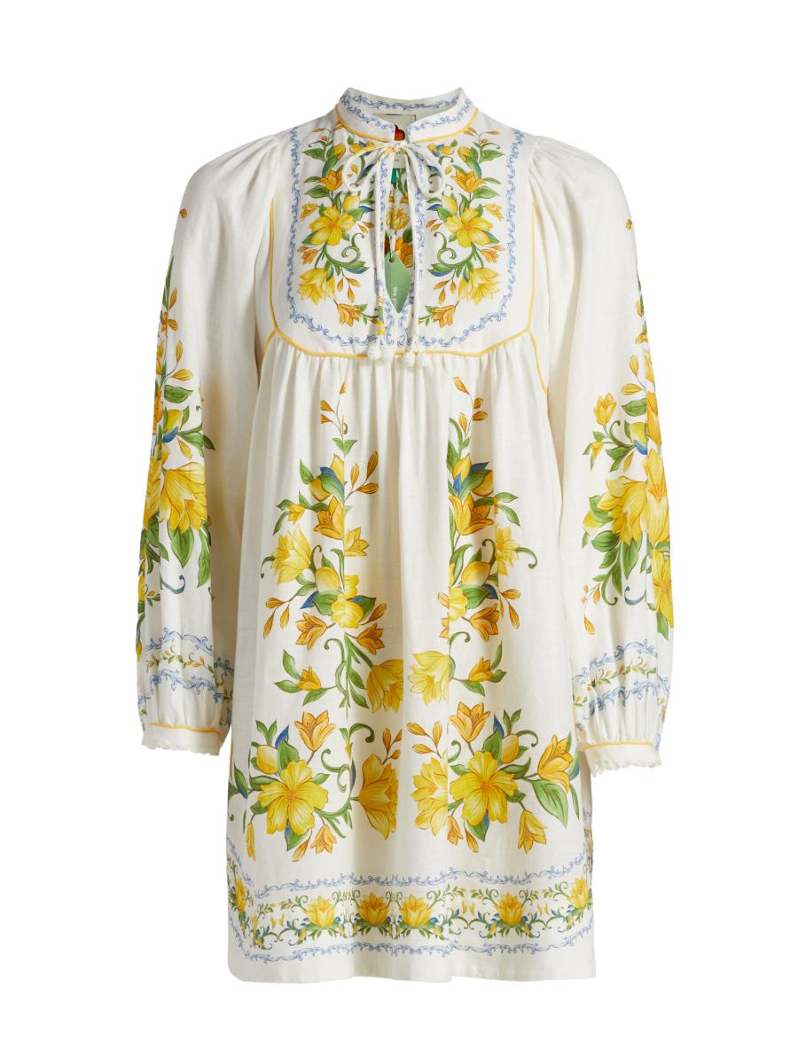Farm Rio Sicily Floral Linen-Blend Minidress | Saks Fifth Avenue
