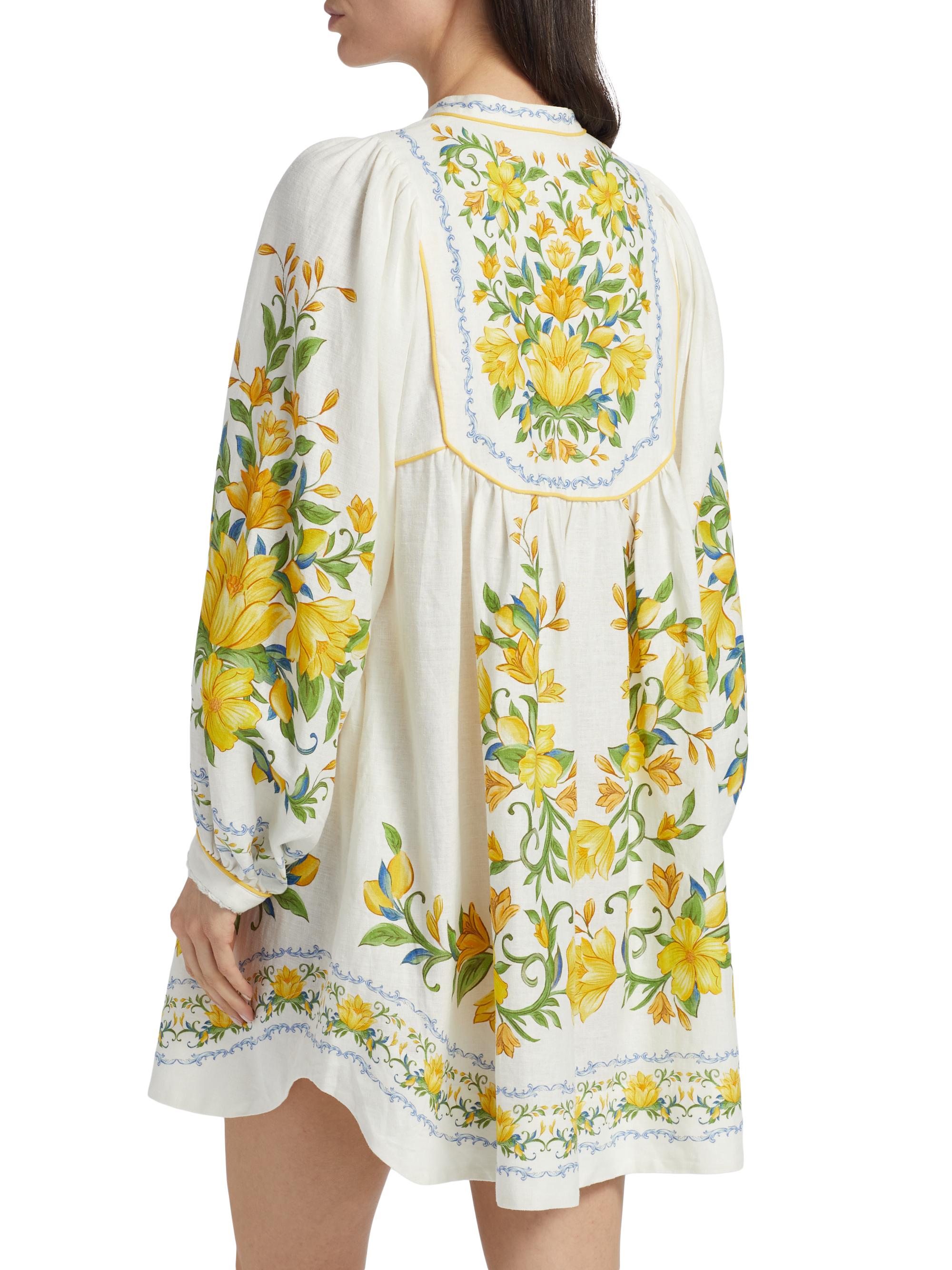 Farm Rio Sicily Floral Linen-Blend Minidress | Saks Fifth Avenue