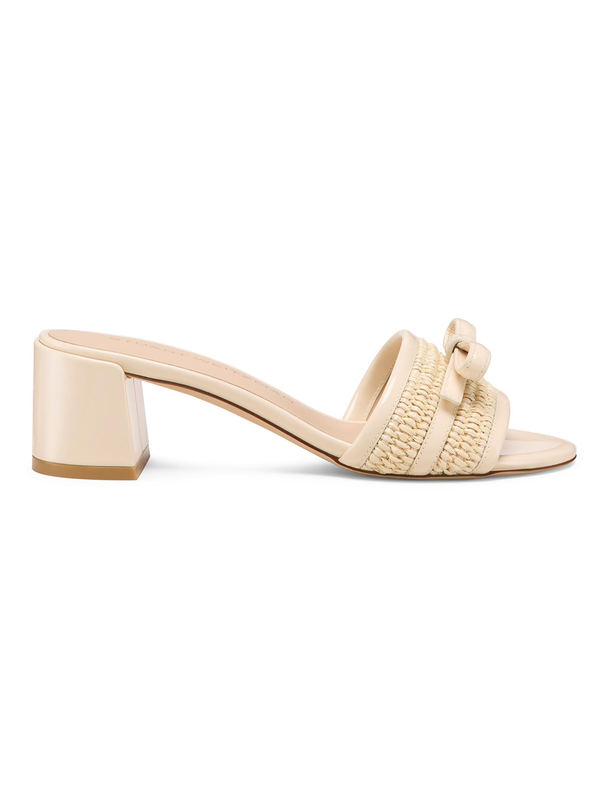 Stuart Weitzman Felicity 50MM Block Raffia & Patent Leather Sandals ...