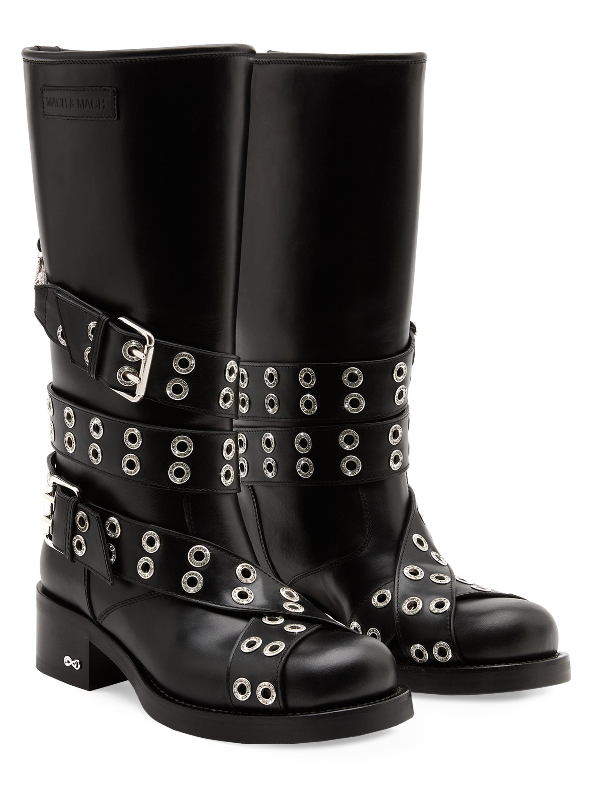 Mach & Mach Buckle Vintage Leather Combat Boots | Saks Fifth Avenue