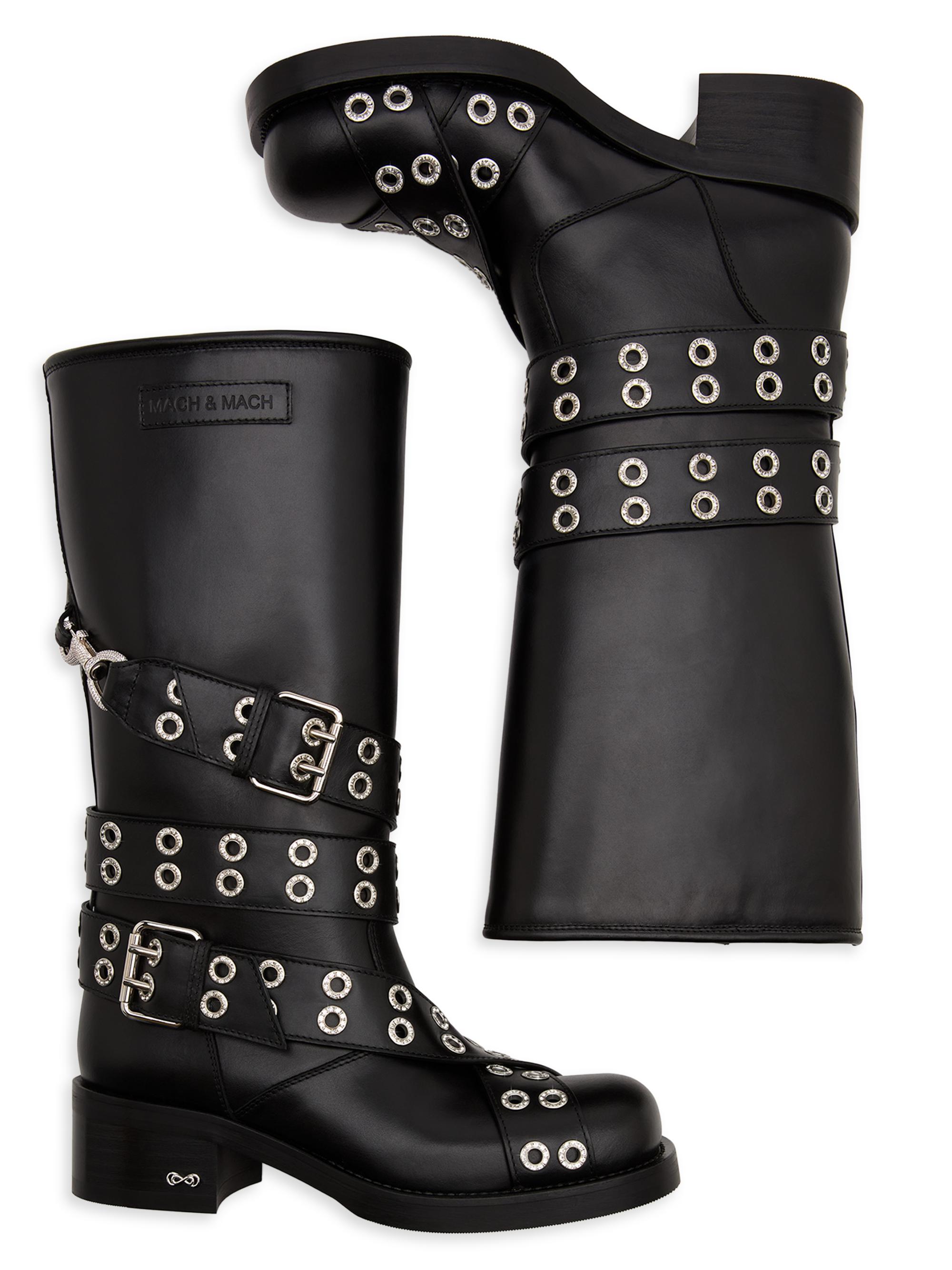 Mach & Mach Buckle Vintage Leather Combat Boots | Saks Fifth Avenue