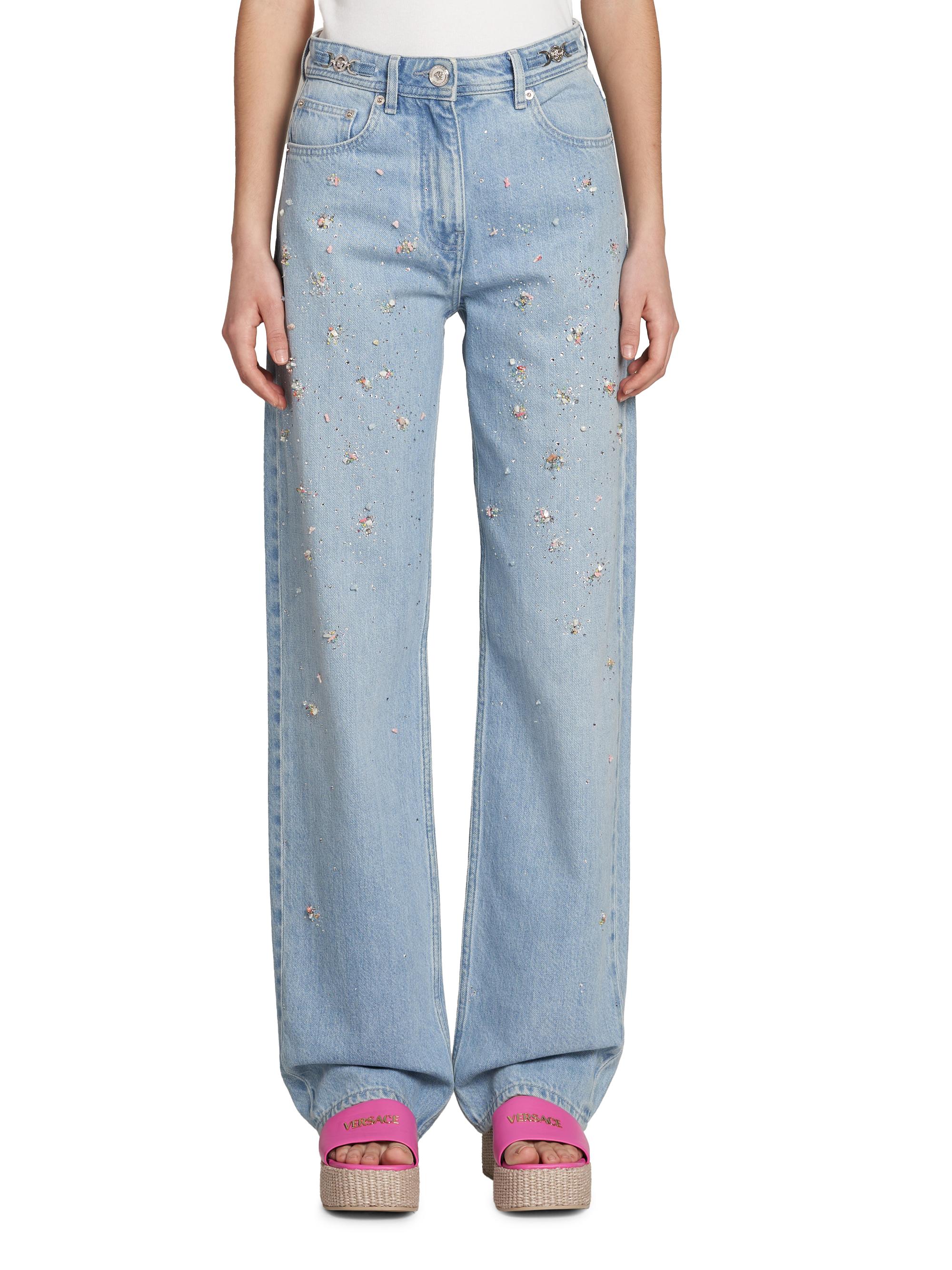 Versace Embroidered Washed Cotton Jeans | Saks Fifth Avenue