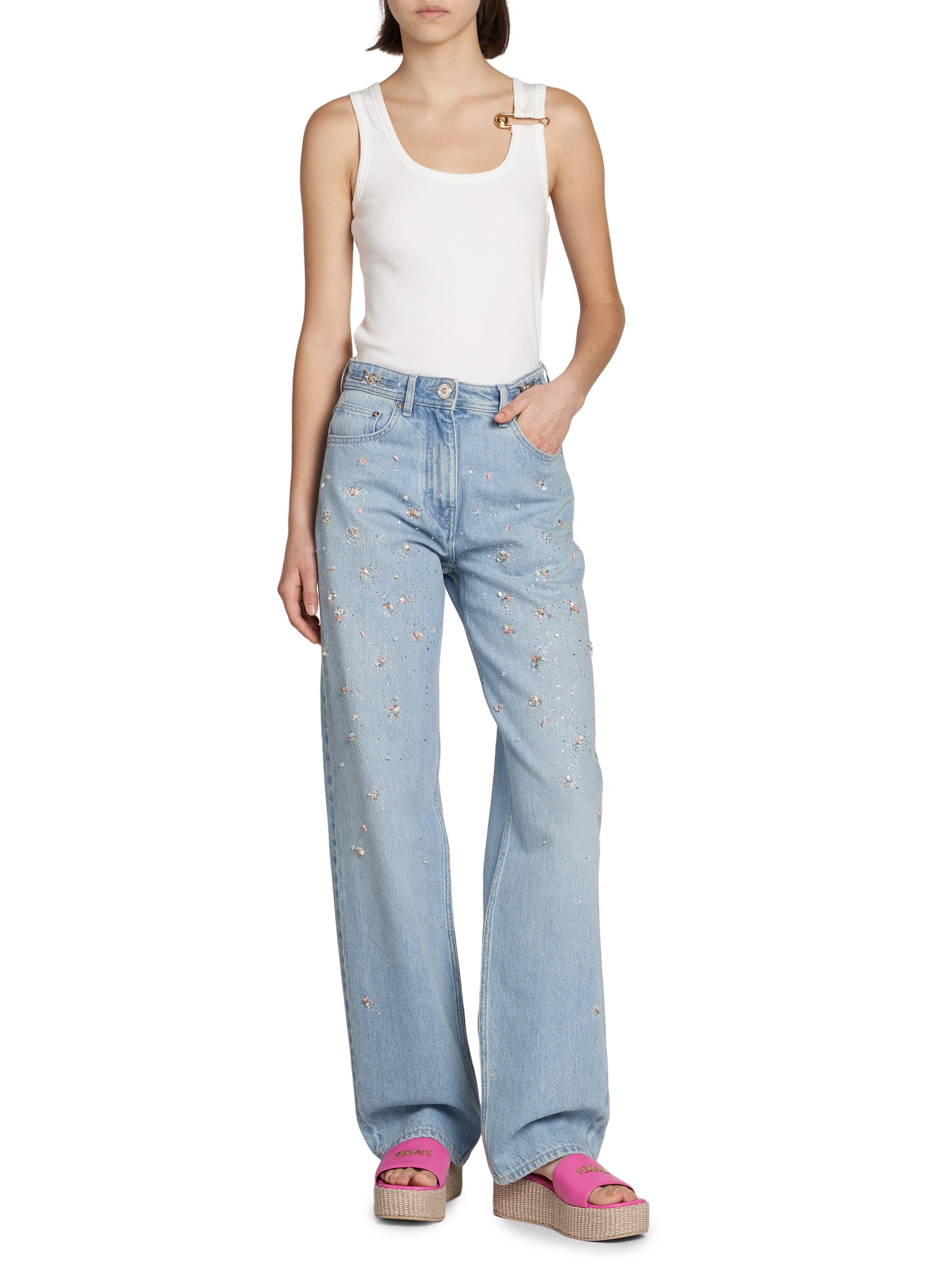 Versace Embroidered Washed Cotton Jeans | Saks Fifth Avenue