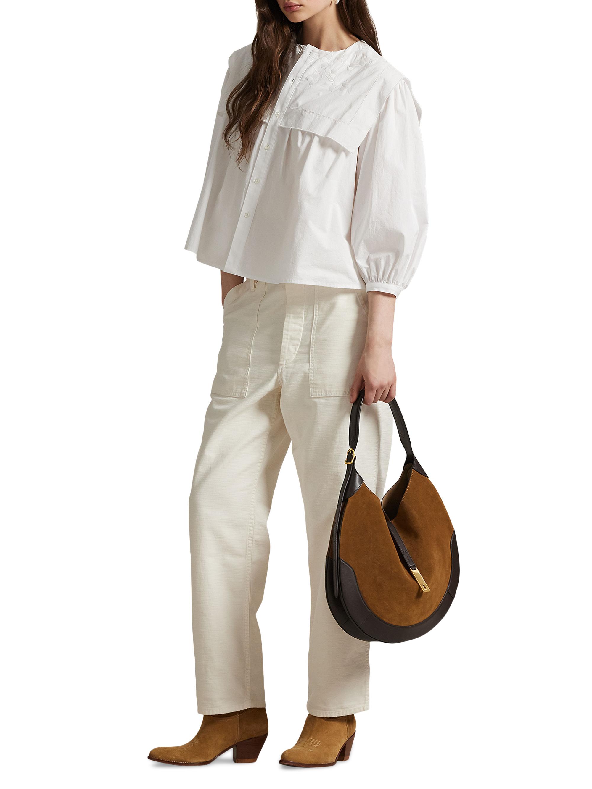 Polo Ralph Lauren Embroidered Bib Cotton Poplin Blouse | Saks Fifth Avenue