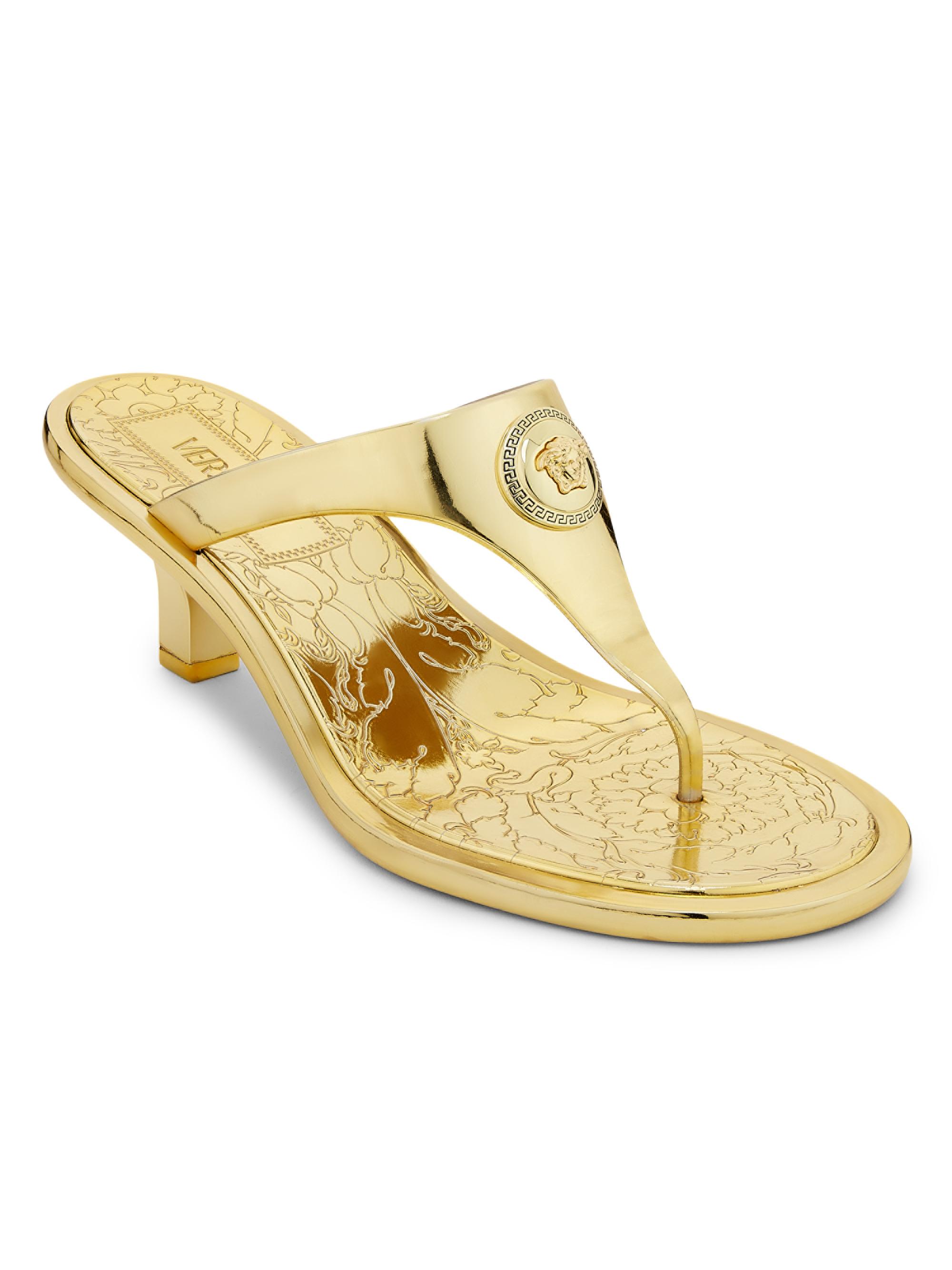 Versace 55MM Medusa Metallic Sandals | Saks Fifth Avenue