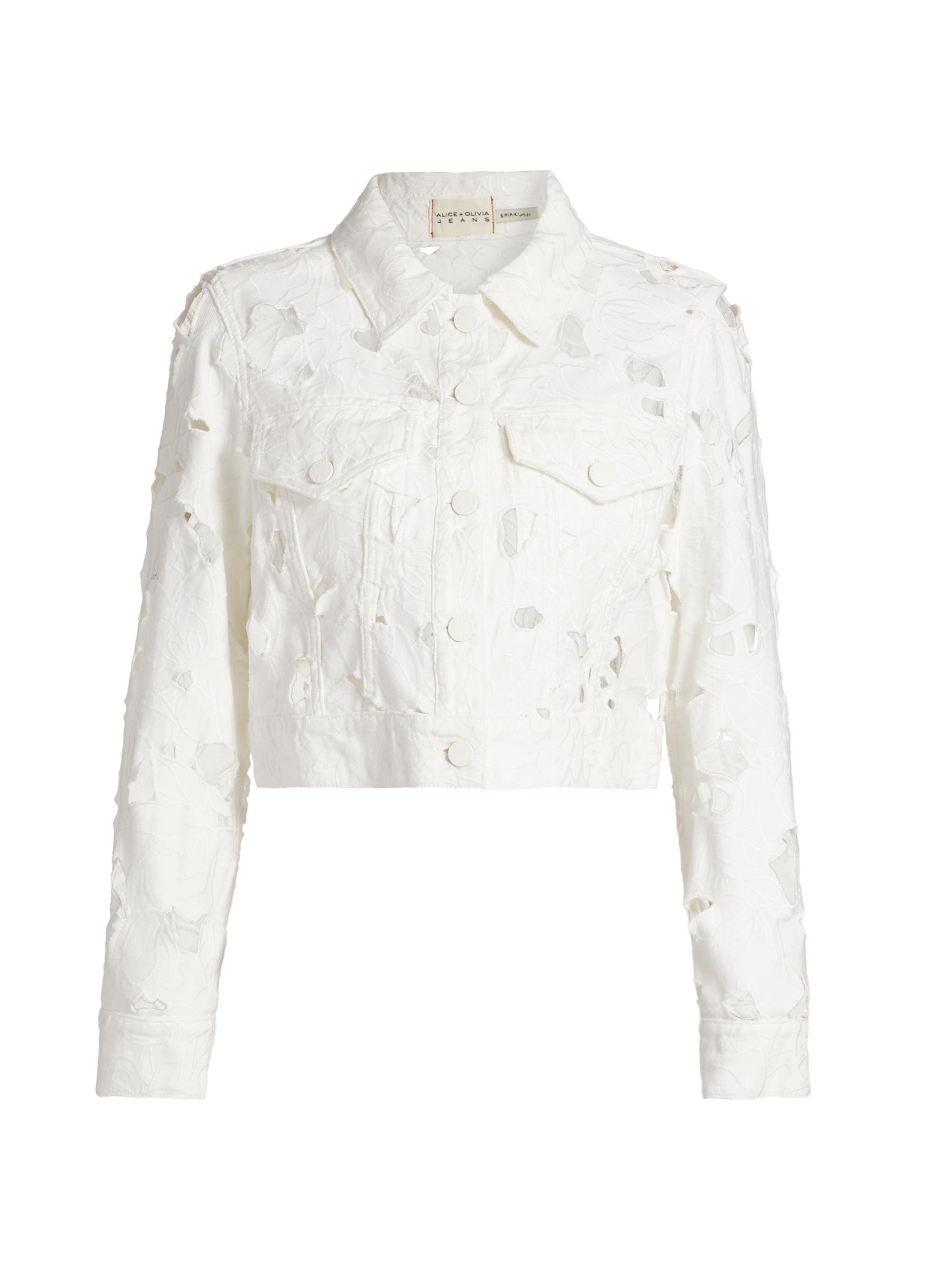 Alice + Olivia Chloe Embroidered Eyelet Denim Jacket | Saks Fifth Avenue