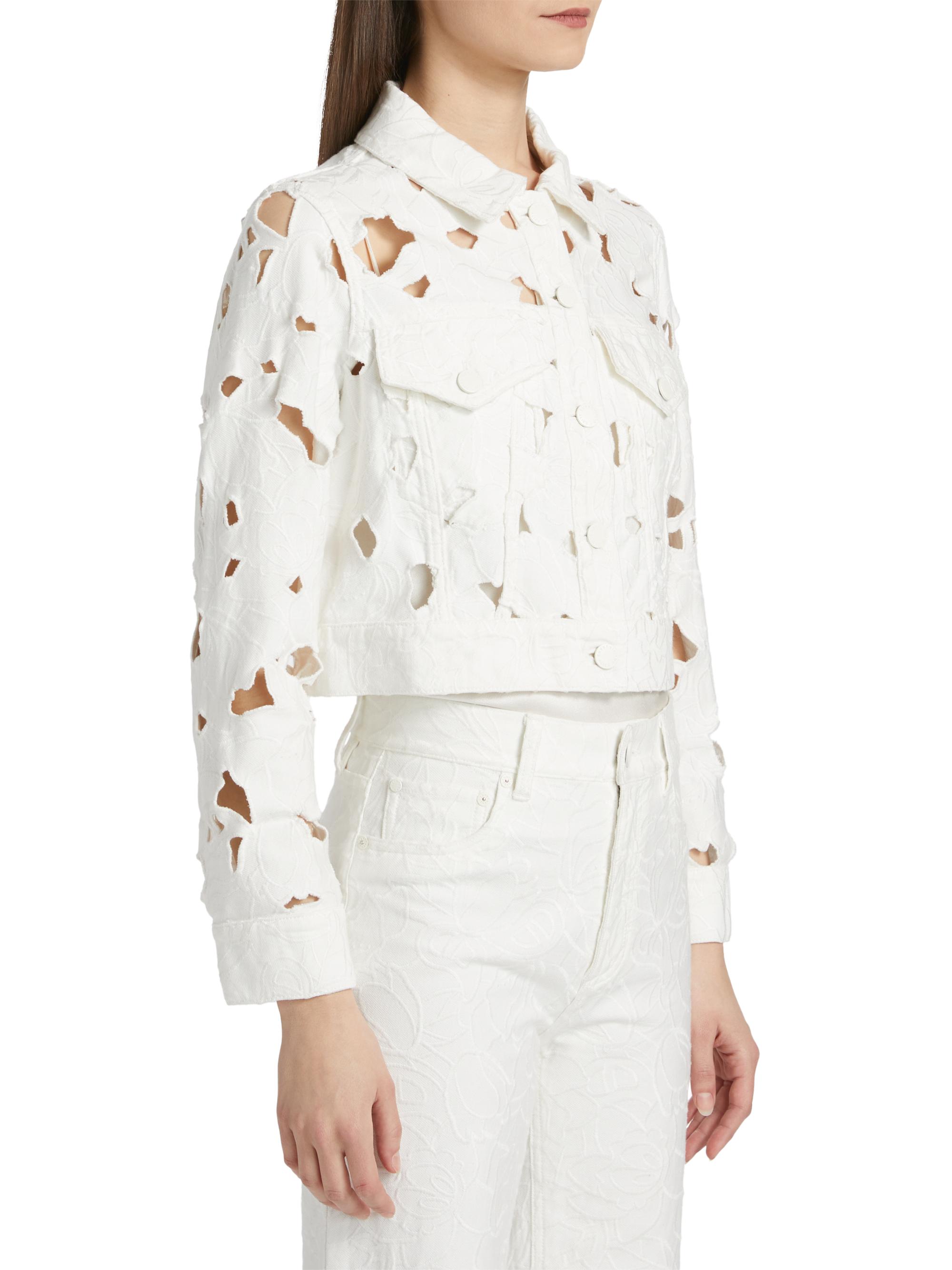ALICE + OLIVIA Chloe Embroidered Eyelet Denim Jacket | Saks Fifth Avenue