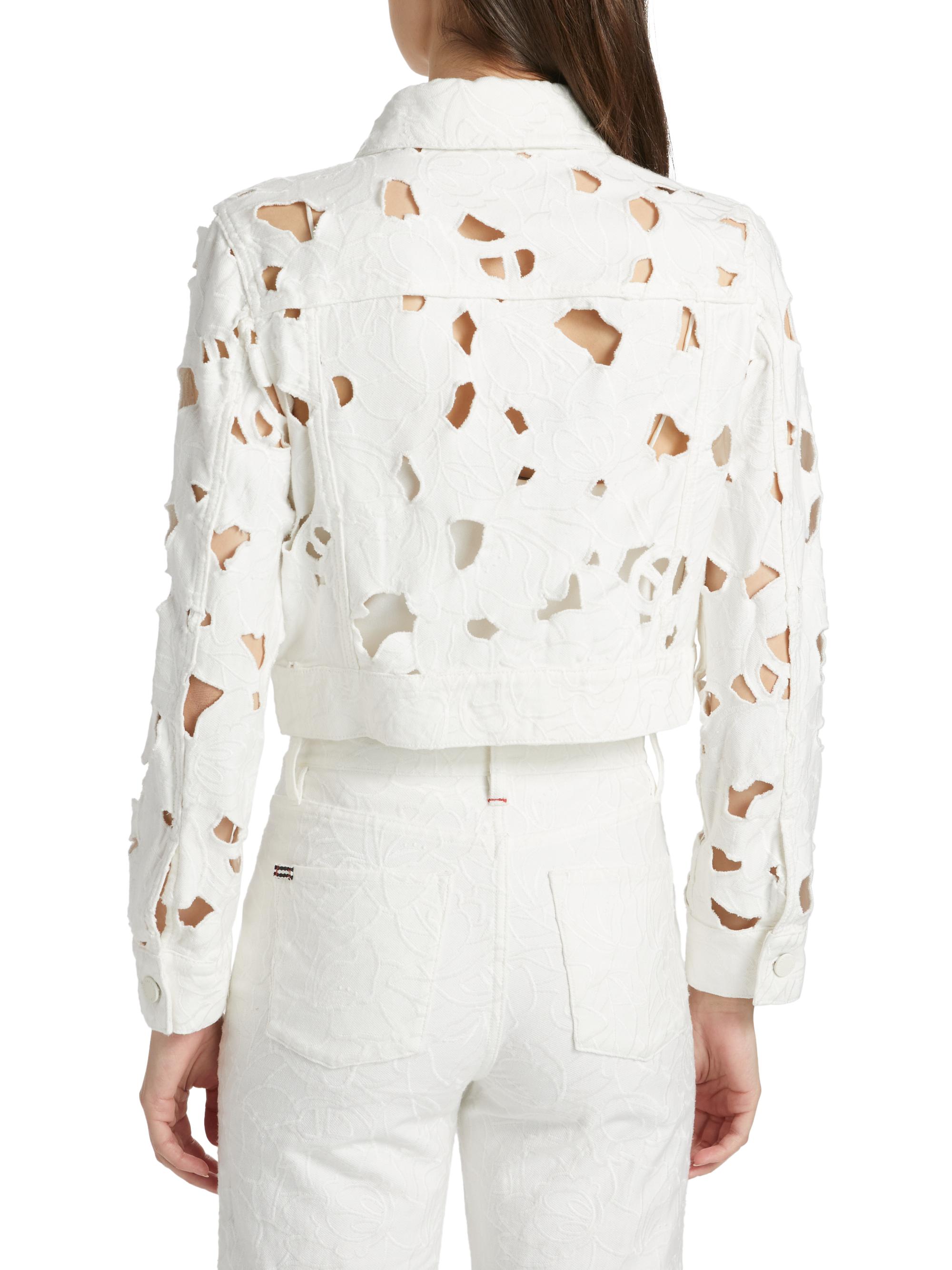 Alice + Olivia Chloe Embroidered Eyelet Denim Jacket | Saks Fifth Avenue