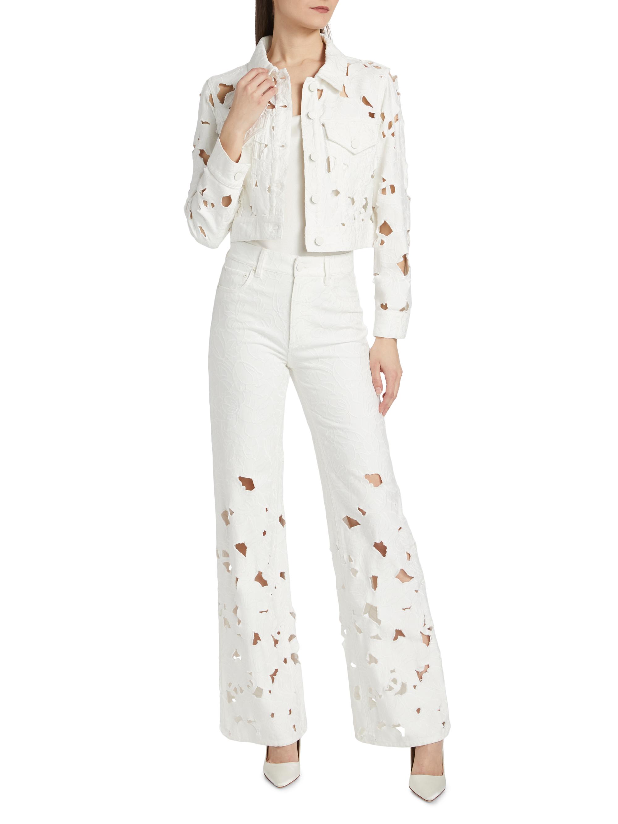 ALICE + OLIVIA Chloe Embroidered Eyelet Denim Jacket | Saks Fifth Avenue