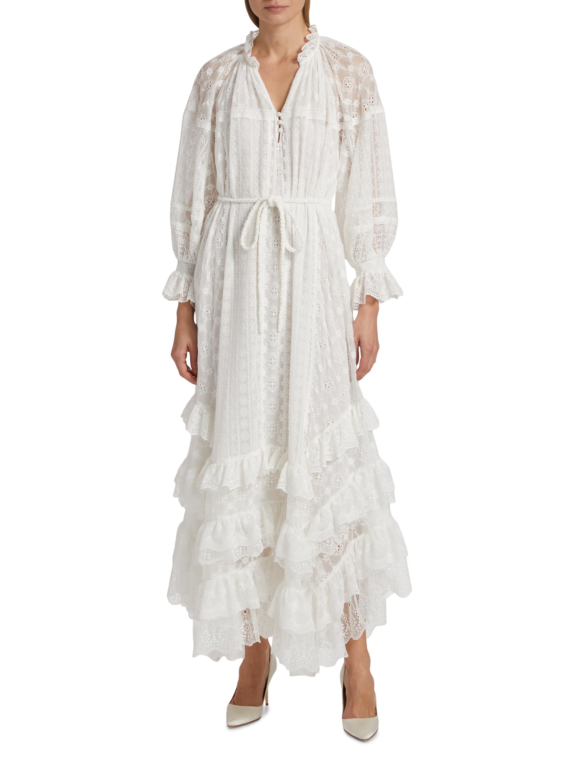 Alice + Olivia Alycen Eyelet Ruffle Maxi Dress | Saks Fifth Avenue