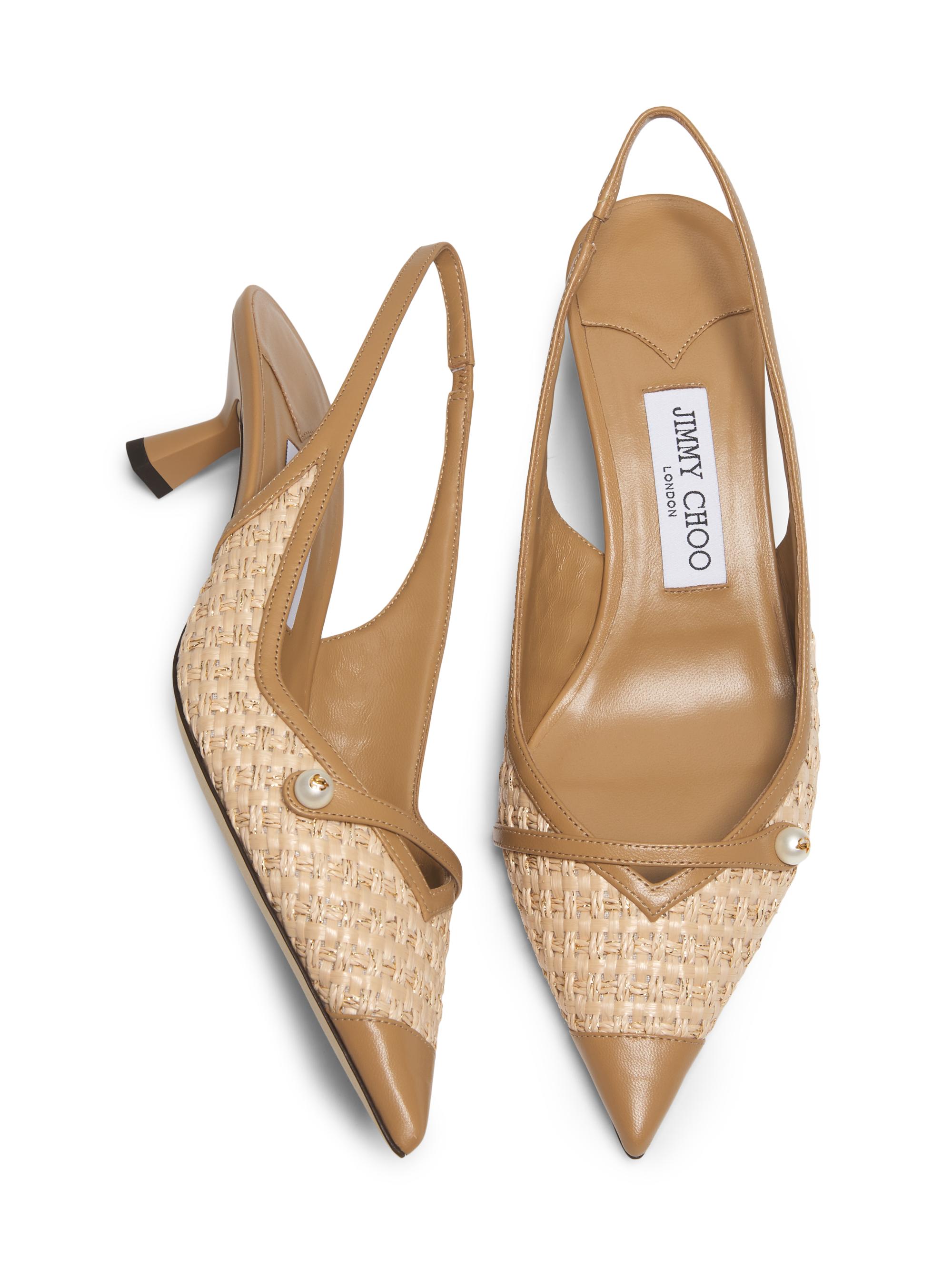 Jimmy Choo Amita 45MM Raffia & Leather Slingback Pumps | Saks Fifth Avenue