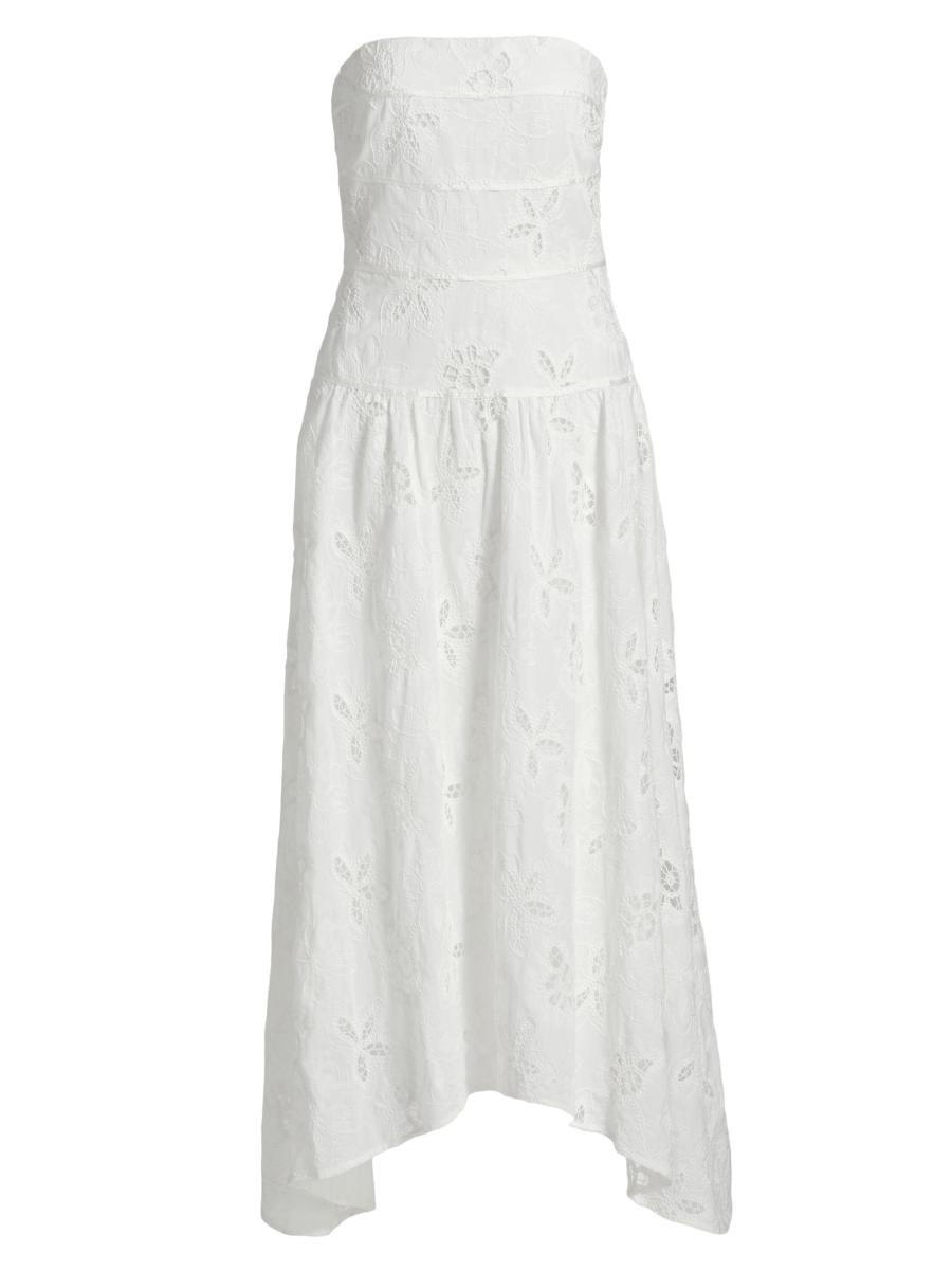Shop Ramy Brook Blanca Flower Strapless Midi-Dress | Saks Fifth Avenue