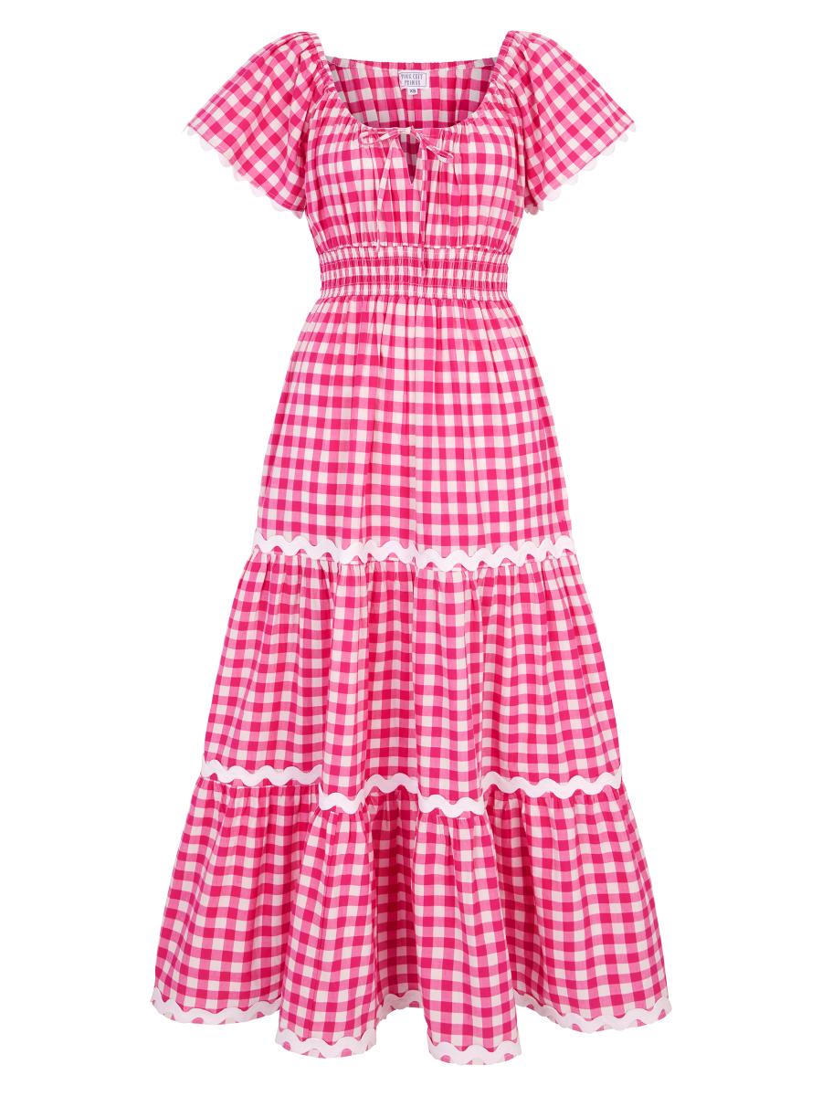 Shop Pink City Prints Berry Gingham Spanish Rah Rah Dress | Saks Fifth ...