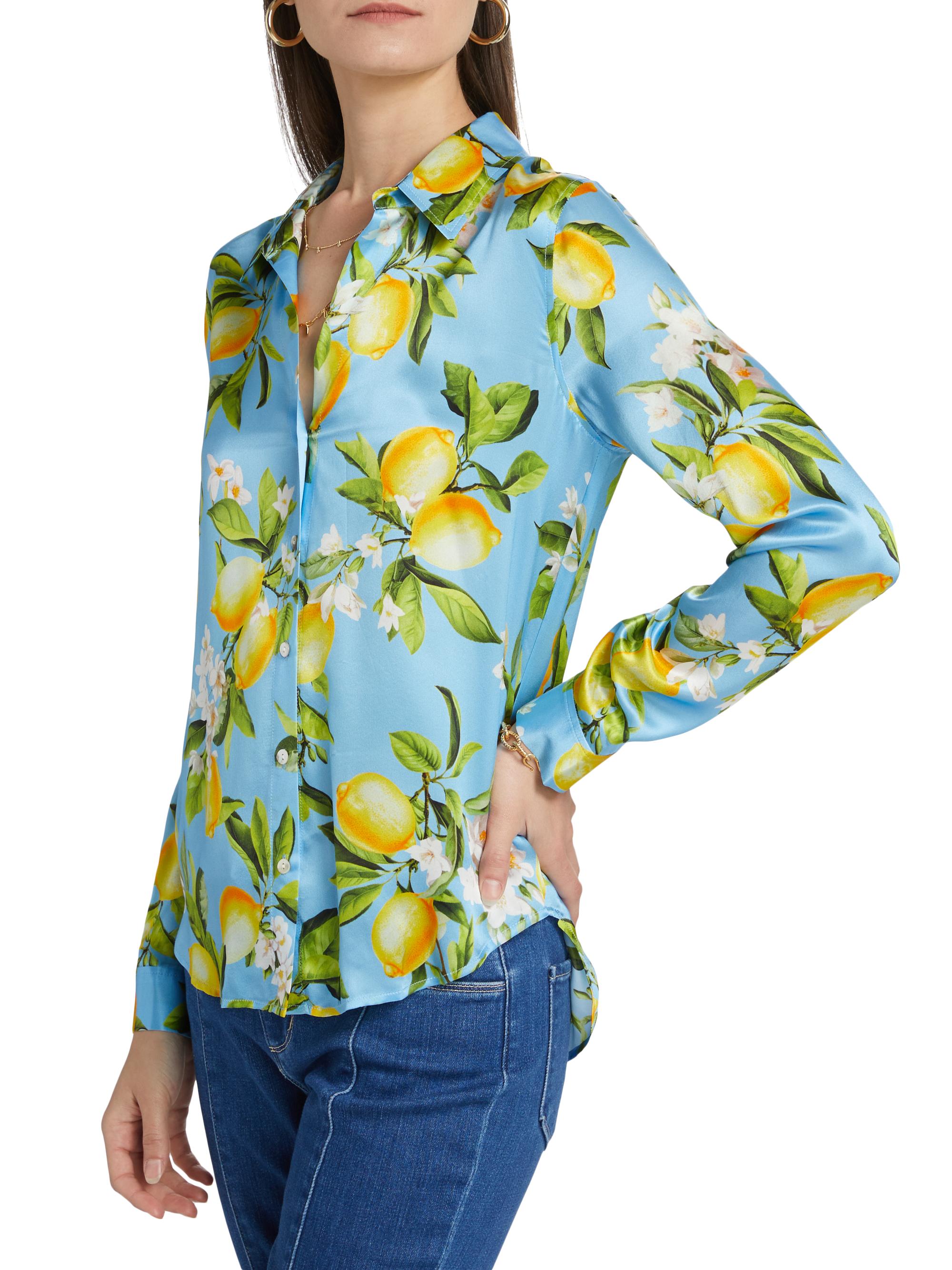 L'AGENCE Tyler Lemon Print Silk Shirt | Saks Fifth Avenue