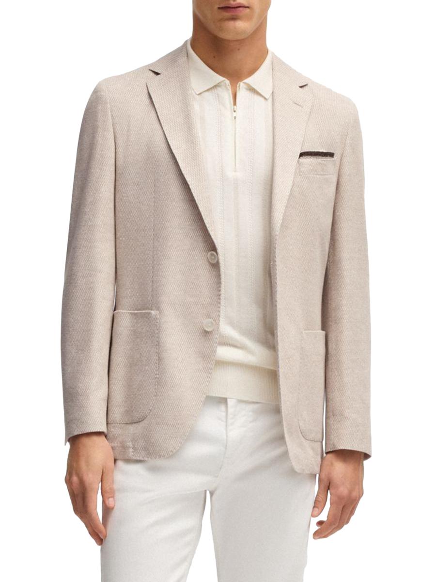 BOSS Regular-Fit Patterned Blazer with Linen and Cotton | Saks Fifth Avenue