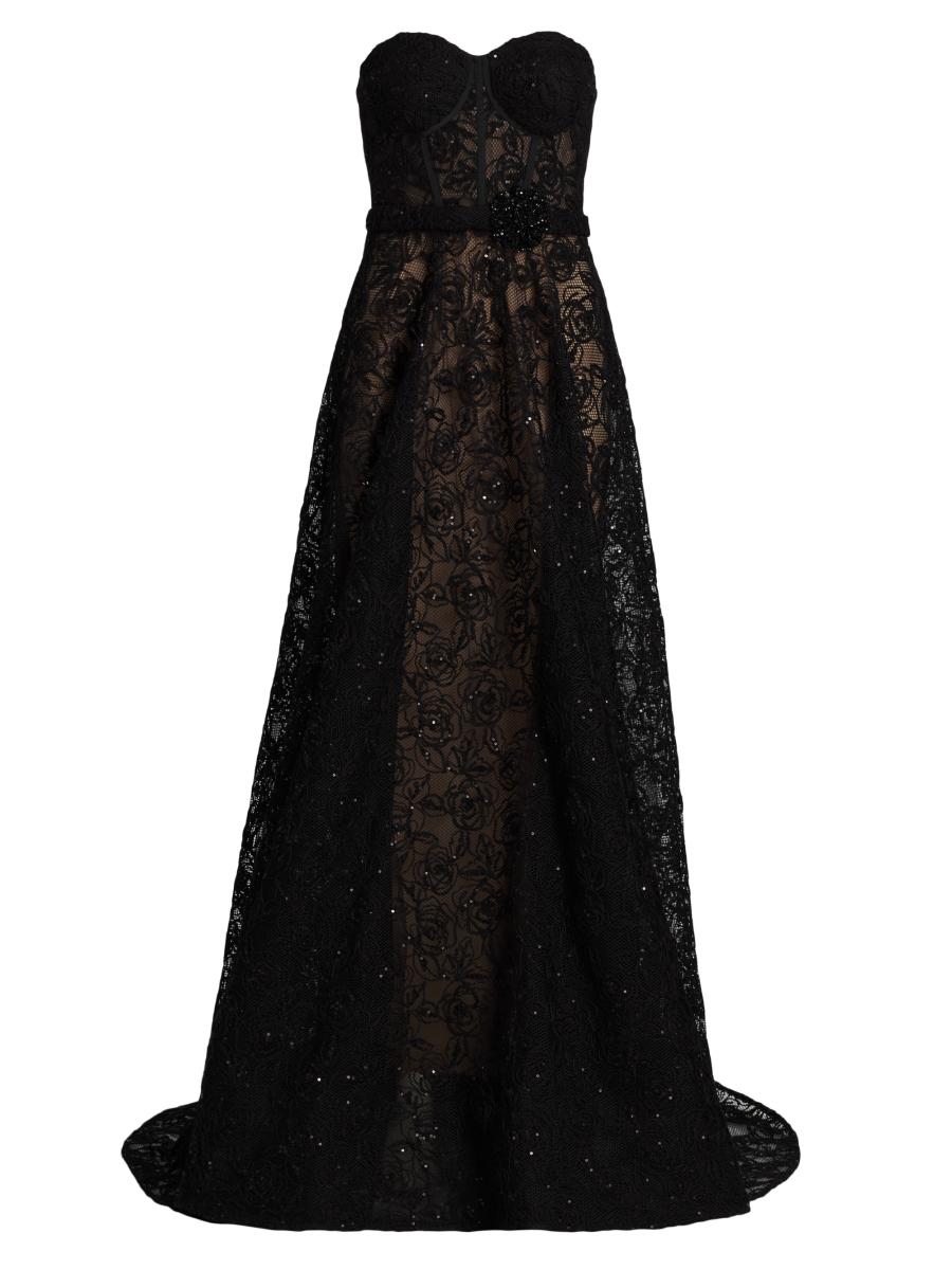 Pamella Roland Floral Lace Sequinned A-Line Gown | Saks Fifth Avenue