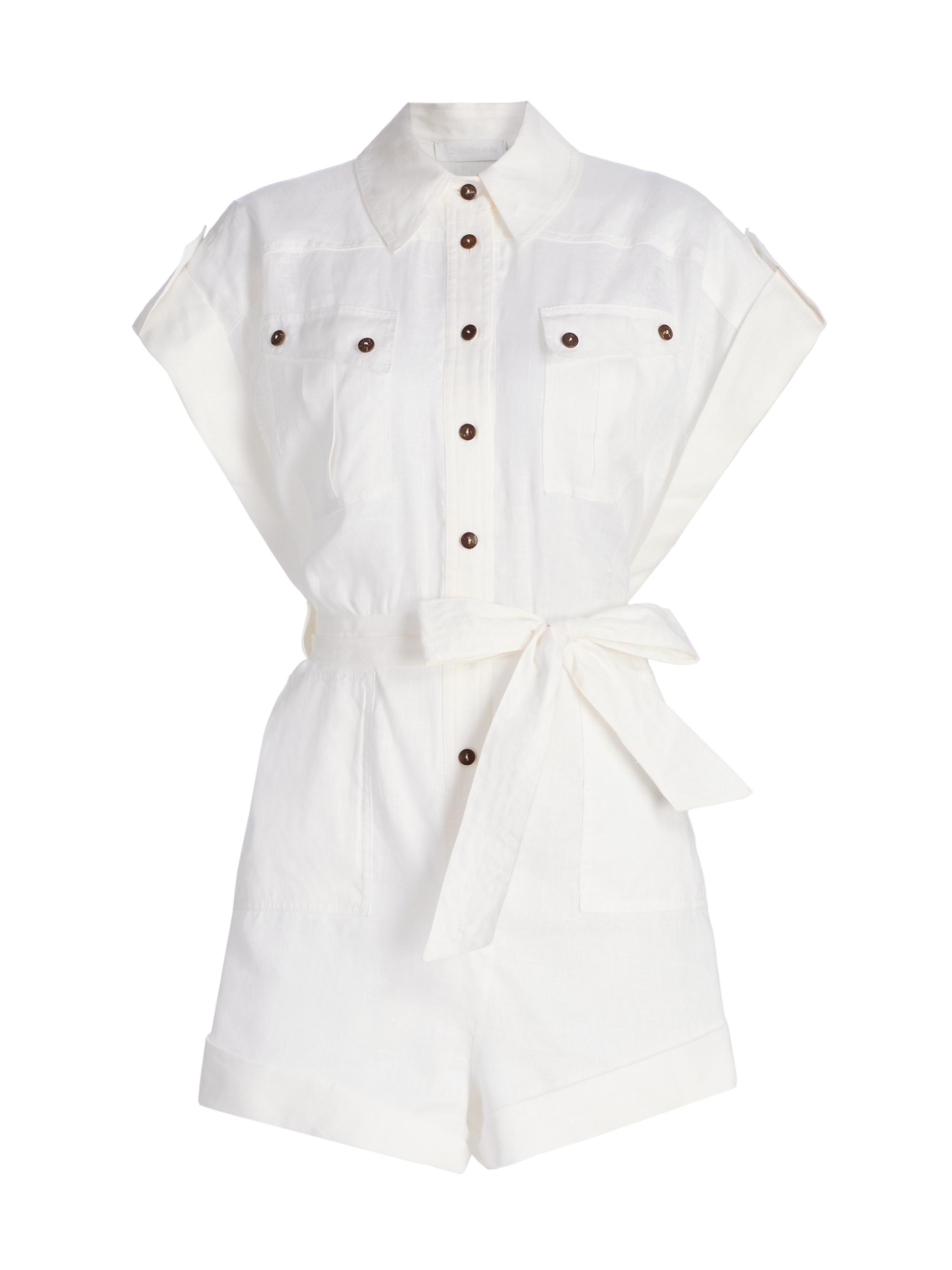 Zimmermann Coco Cuffed Linen Romper | Saks Fifth Avenue