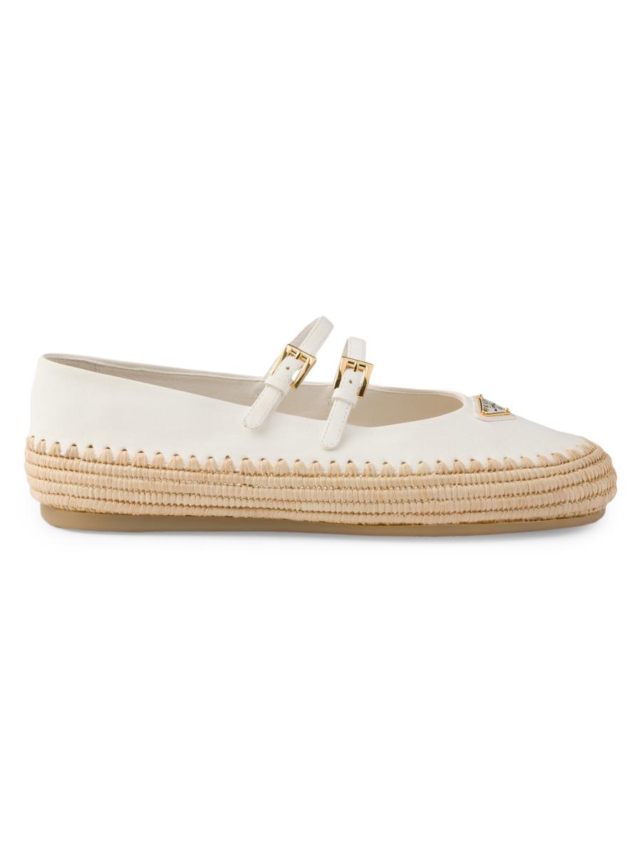 Prada Nappa Leather and Raffia Ballerinas | Saks Fifth Avenue