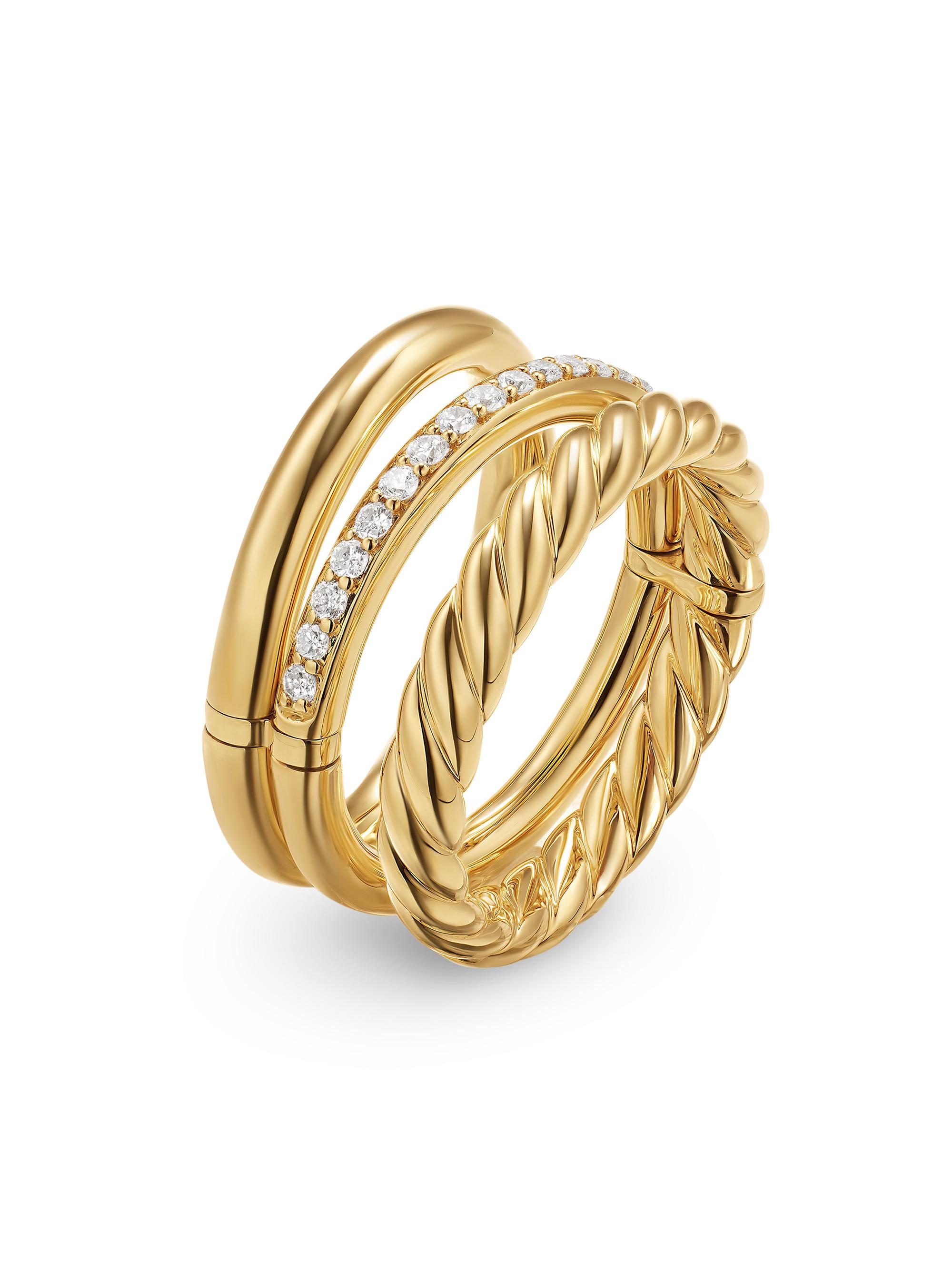 David Yurman DY Mercer Three Row Ring in 18K Yellow Gold | Saks Fifth ...