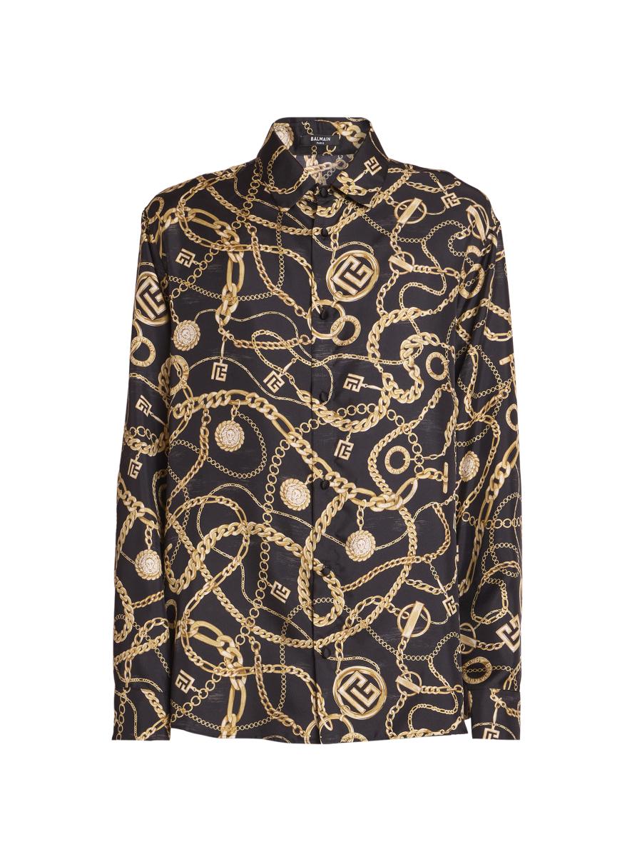 Balmain Chain-Print Silk Button-Front Shirt | Saks Fifth Avenue