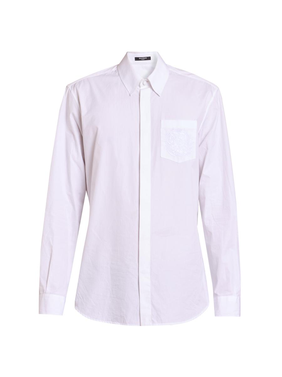 Balmain Emblem Cotton Shirt | Saks Fifth Avenue