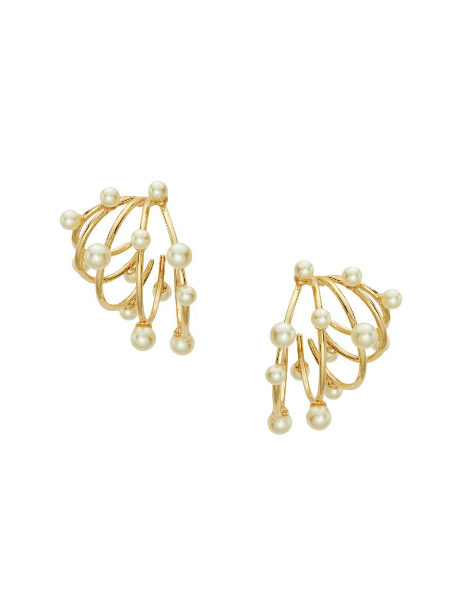 Shop Tory Burch 18K-Gold-Plated & Imitation Pearl Multi-Hoop Earrings ...