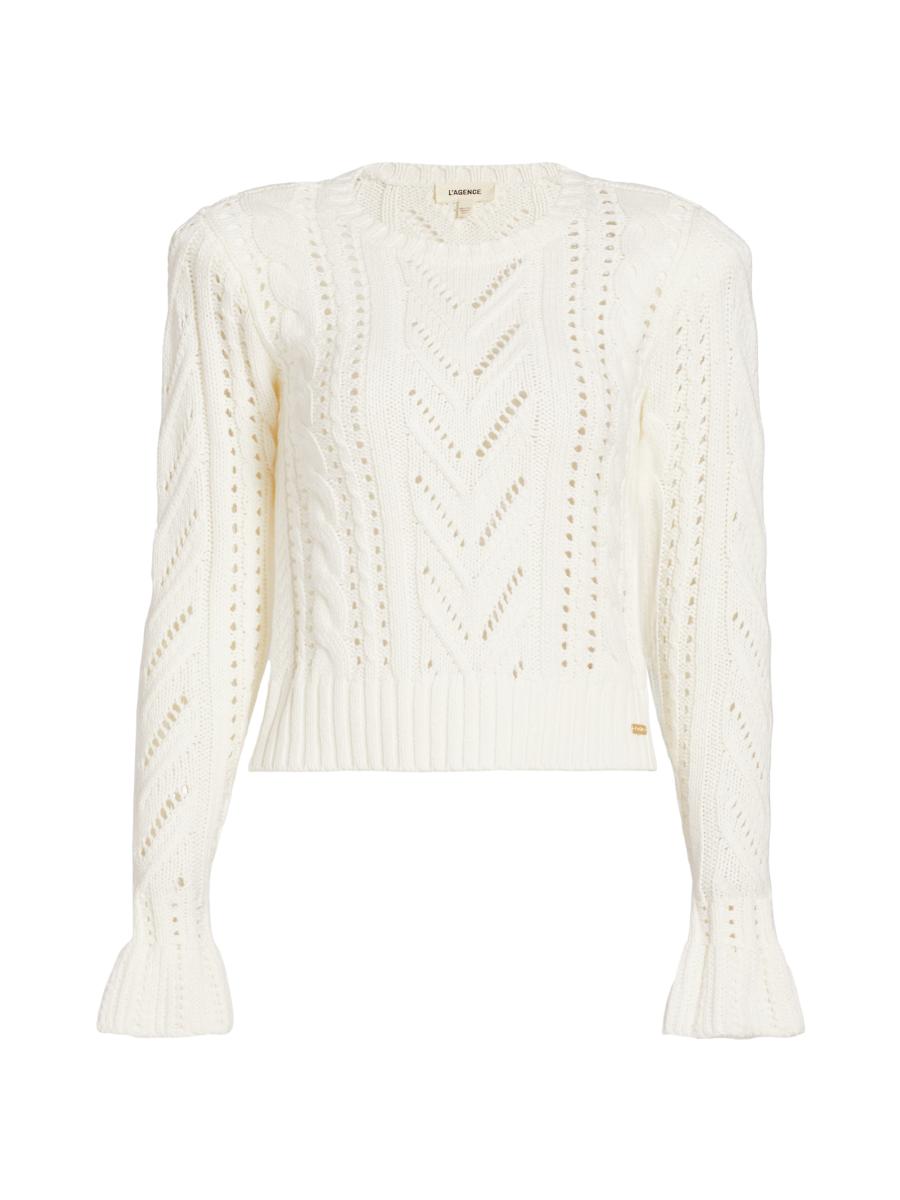 L'AGENCE Mio Cable Knit Crop Sweater | Saks Fifth Avenue